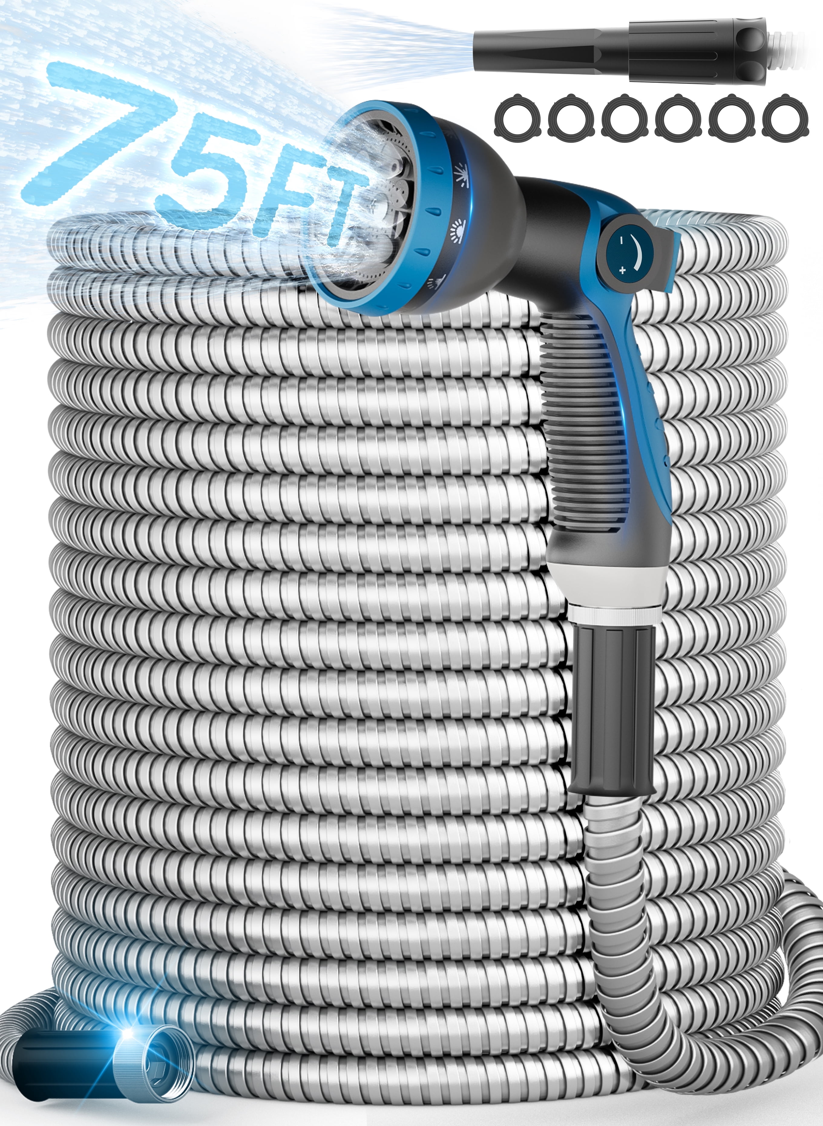 RELOIVE Metal Garden Hose 75ft, 304 Stainless Steel Water hose, Heavy ...