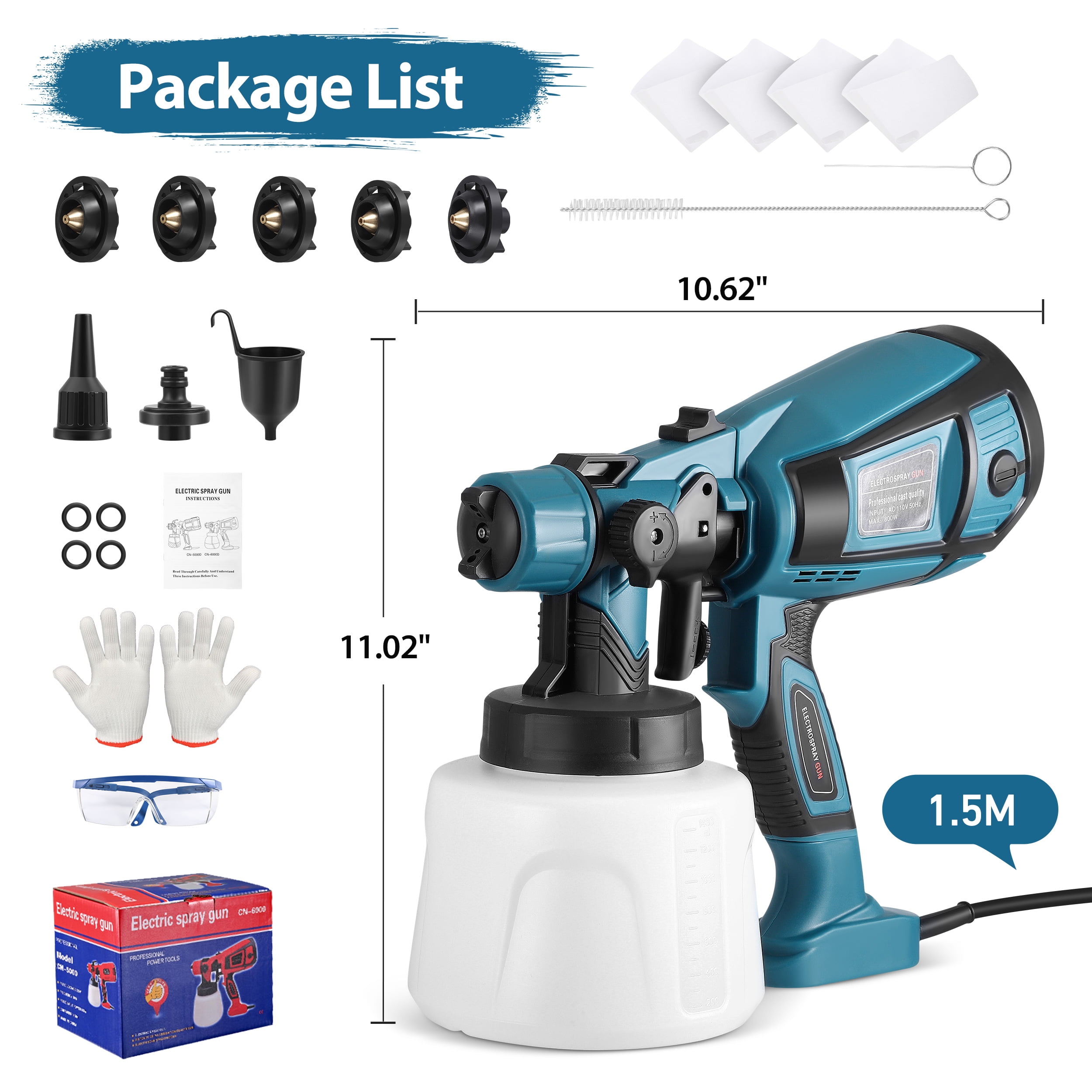 RELOIVE Paint Sprayer, Powerful and Advanced, Paint Spray Gun with 5 ...