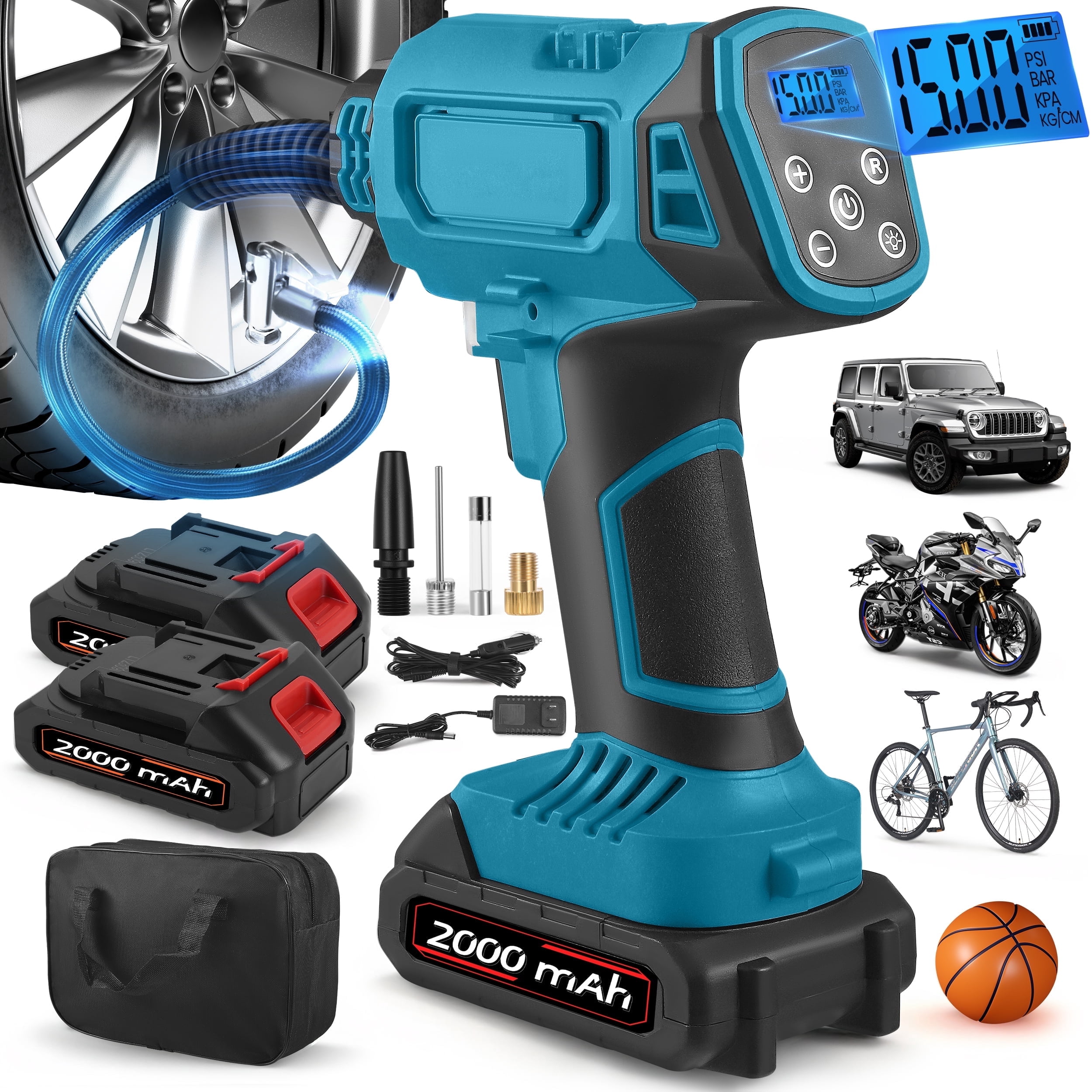 RELOIVE Handheld Tire Inflator, Cordless Rechargeable Air Pump with 150 ...