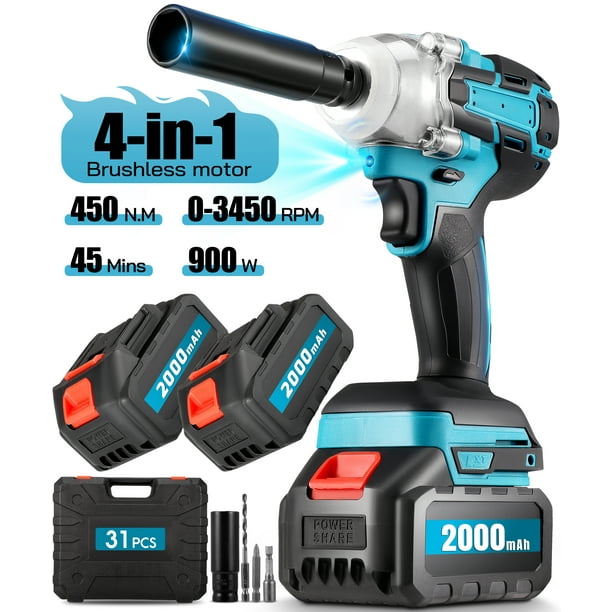 RELOIVE Cordless Impact Wrench 1/2", 332ft-lbs (450N.m) High Torque Impact Wrench with 2x 2.0A ...