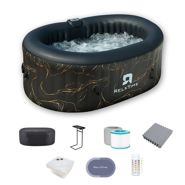 RELXTIME 2 Person Oval Inflatable Hot Tub Set Outdoor Spa with 100 ...