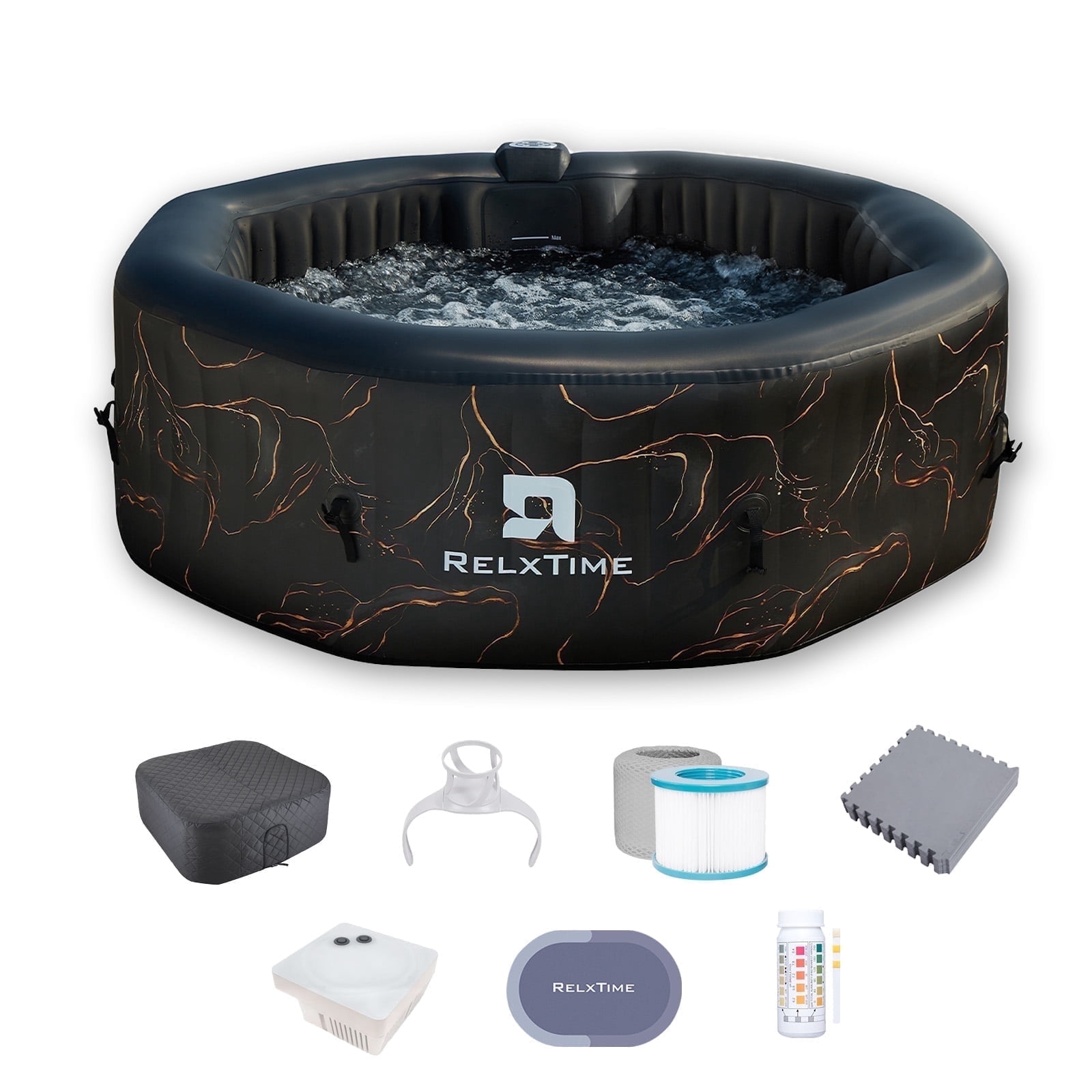 RELXTIME 6 Person Inflatable Hot Tub Octagonal Portable Outdoor Spa ...