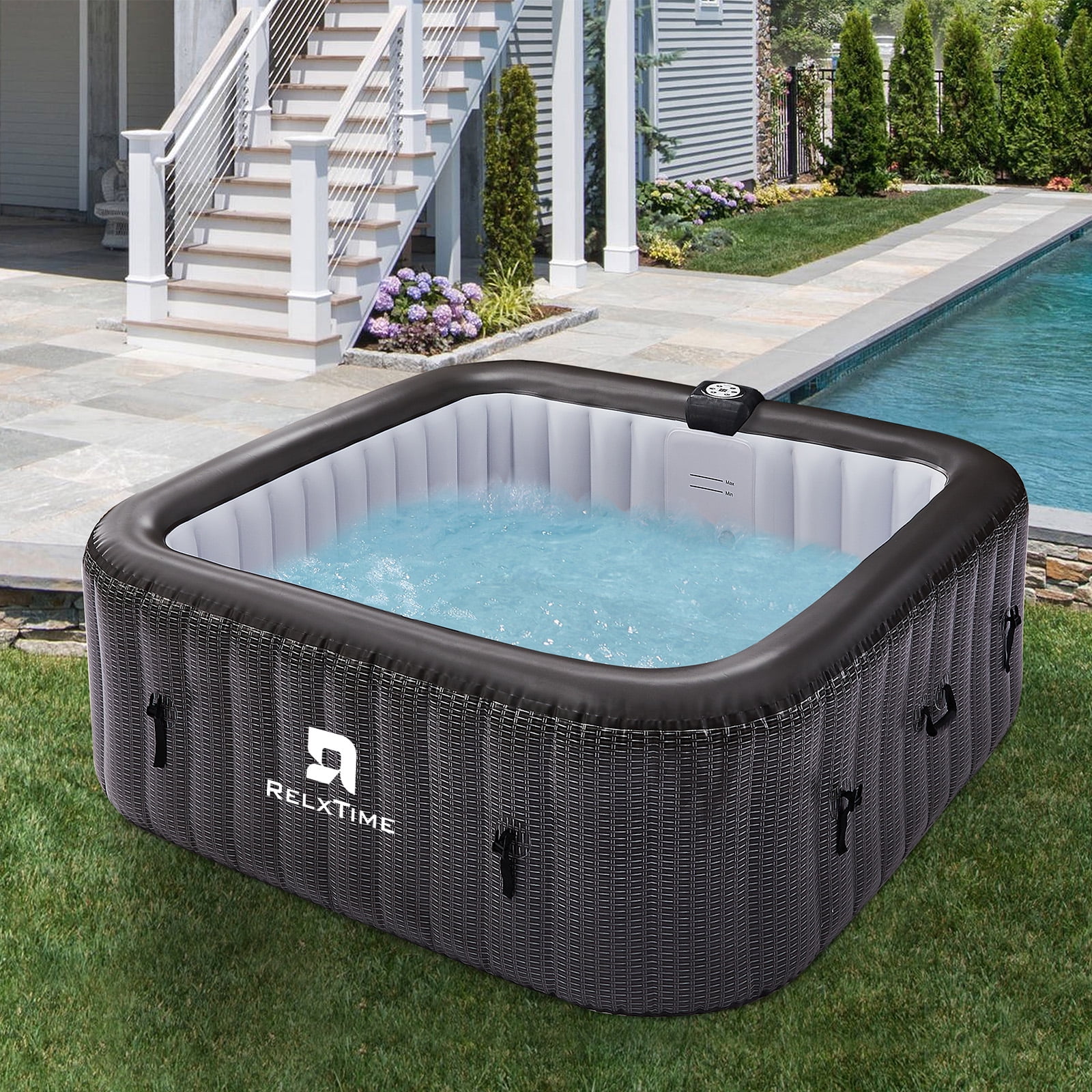 RELXTIME 73" 4-6 Person Inflatable Hot Tub Outdoor Square Spa Pool ...