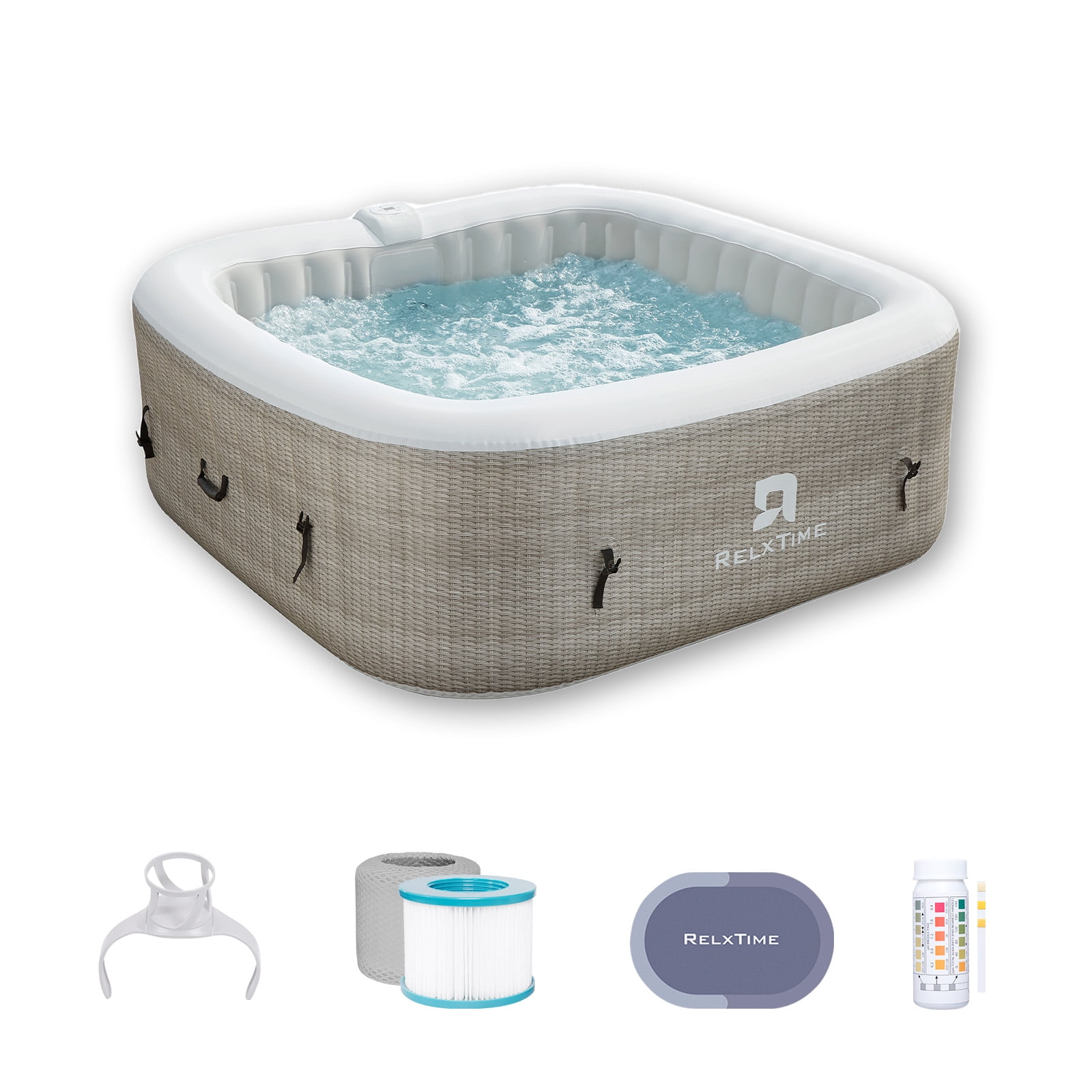 RELXTIME Inflatable Outdoor Hot Tub for 6 Person Square Spa with 120 ...