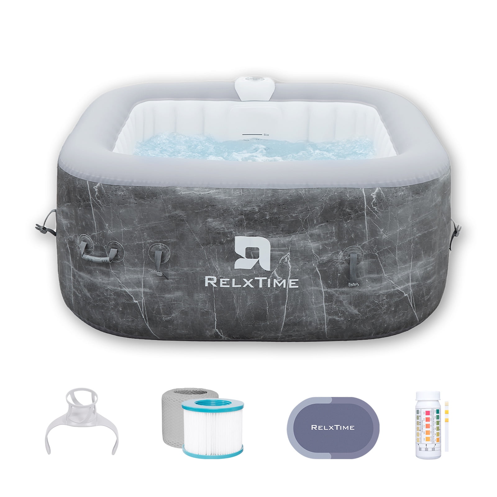 RELXTIME Inflatable Portable Hot Tub with 110 Bubble Jets, Built-in ...