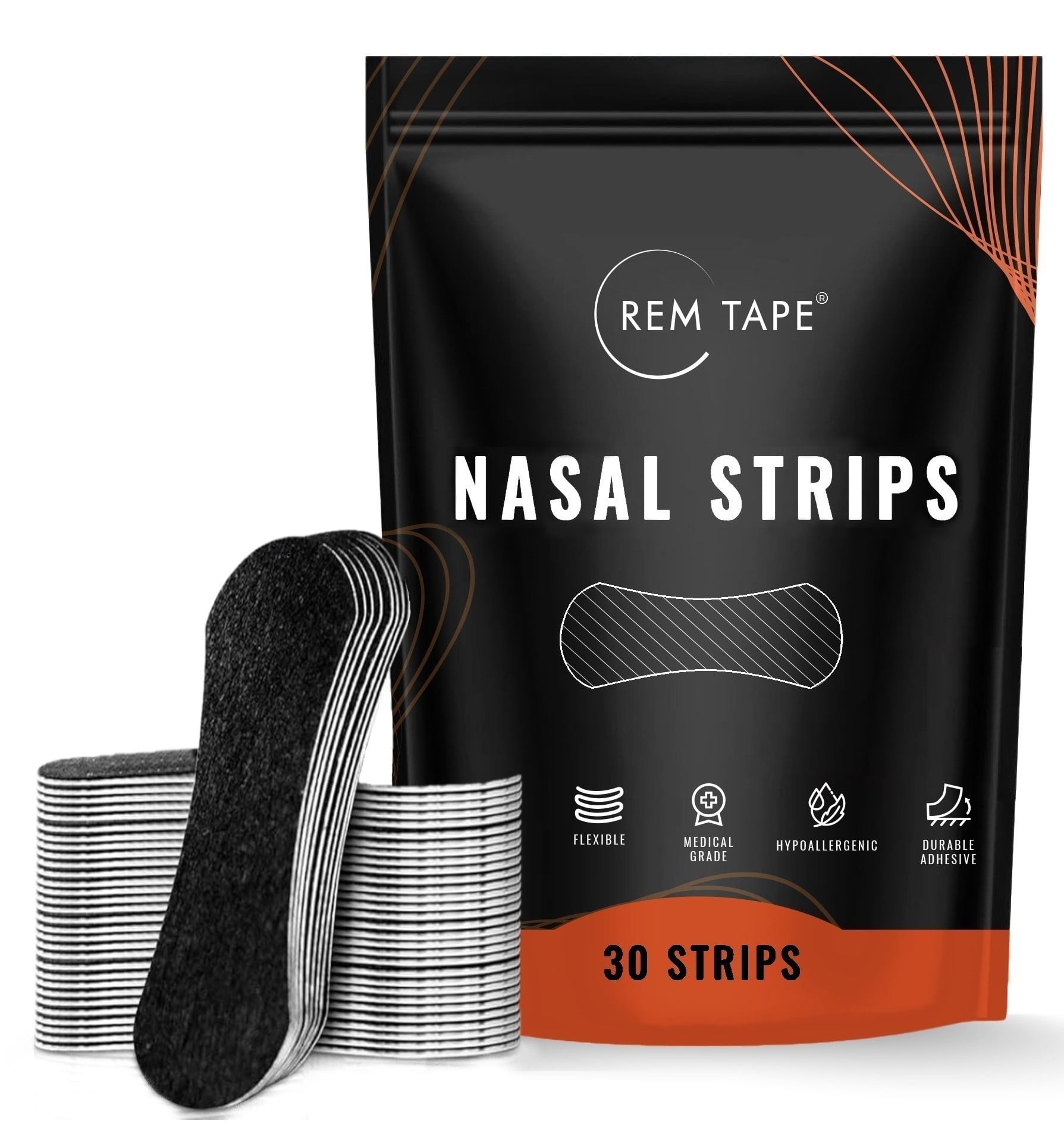 REM Tape™ Performance Nasal Strips. Black, 30 Strips. Immediate ...