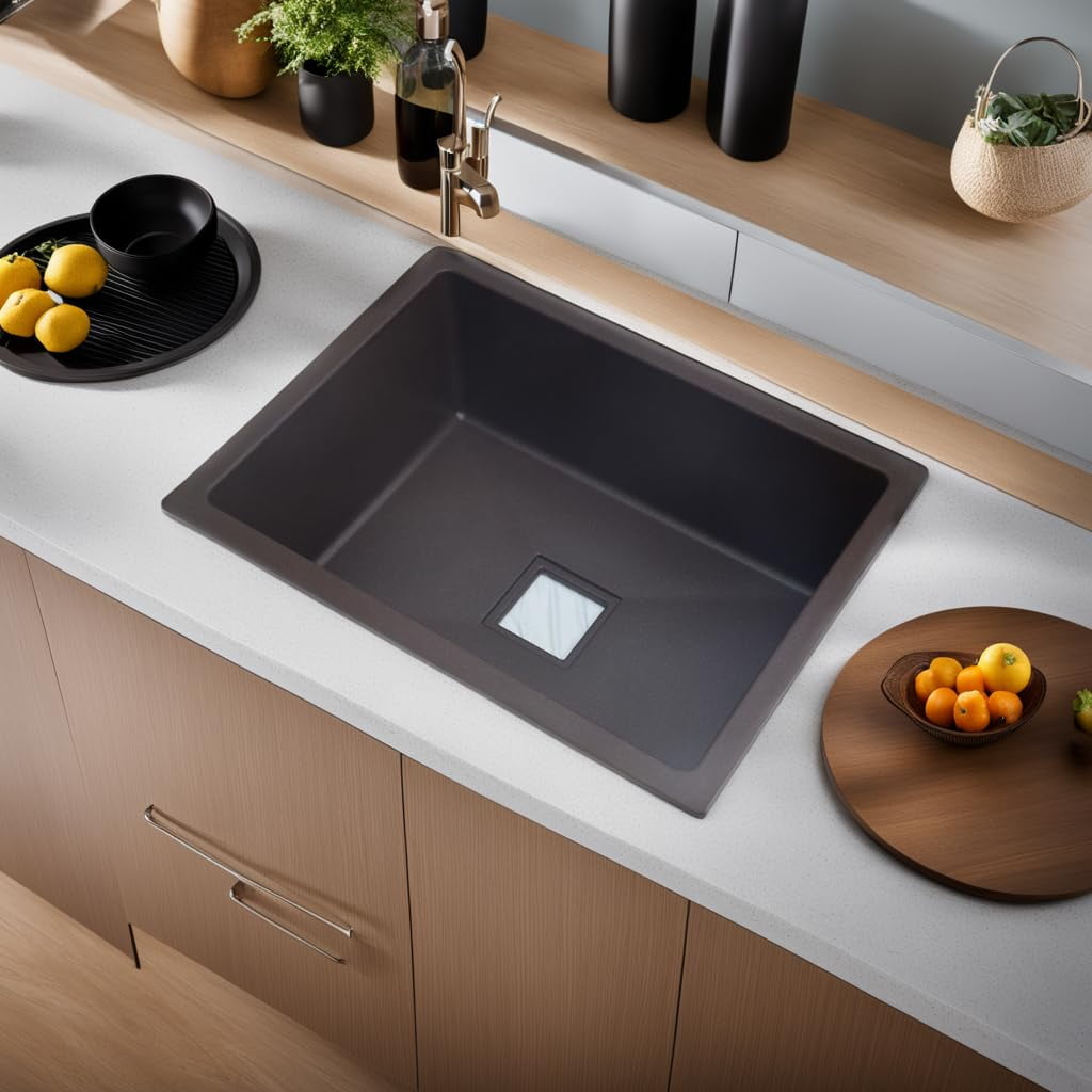 REMANENCE Granite Quartz Single Bowl Kitchen Sink With Drain Board ...