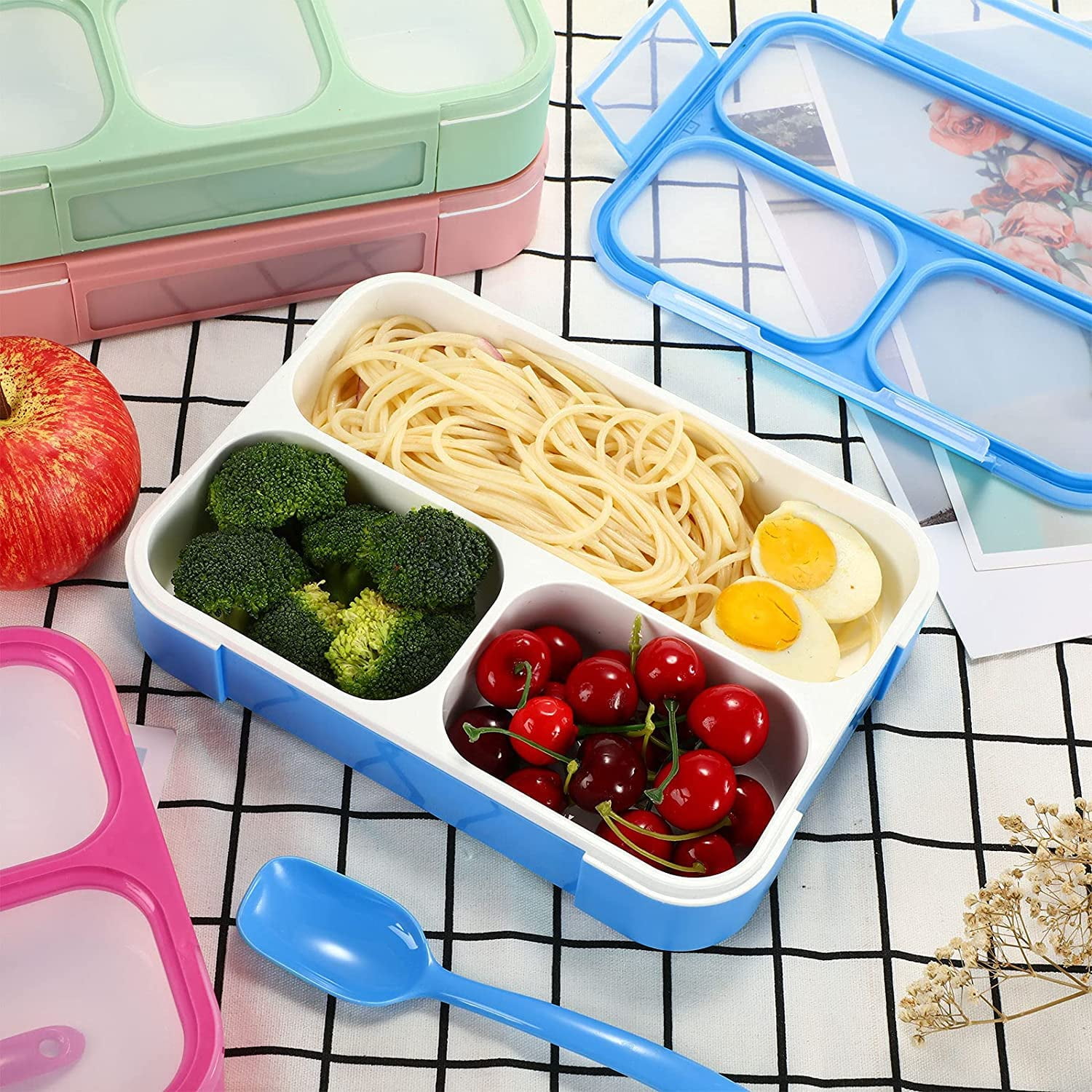 REMANG Leak Proof Plastic 3 Compartment Bento Lunch Box Tiffin with ...