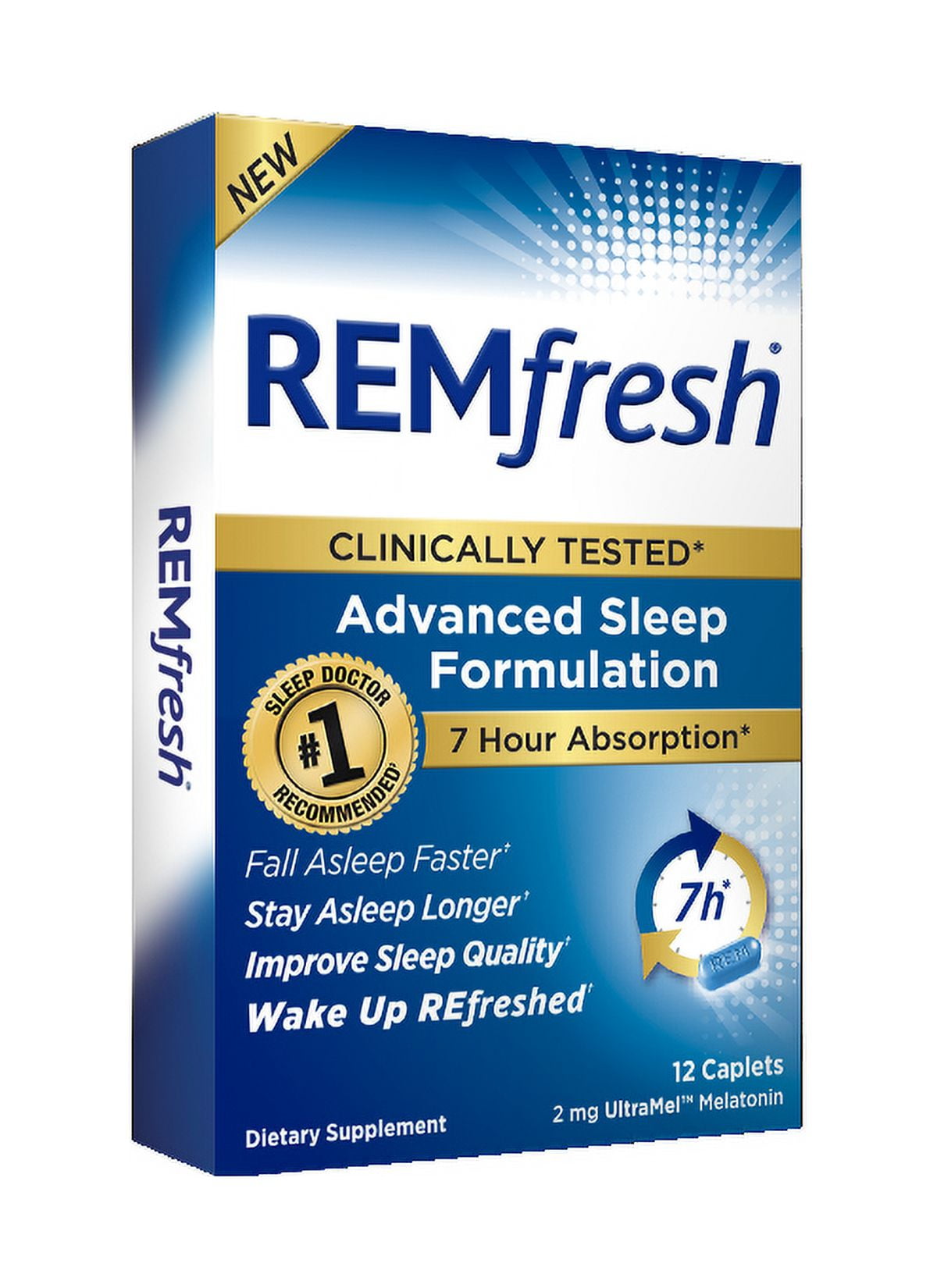 REMfresh UltraMel Melatonin Advanced Sleep Formulation Caplets, 2mg, 12 ...