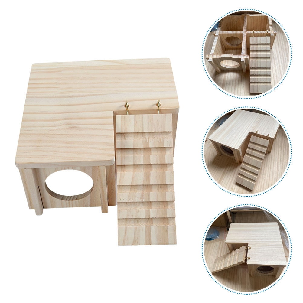 RENACLIPY 1 Set Hamster Habitat Accessories Wooden House Beige For Pet ...