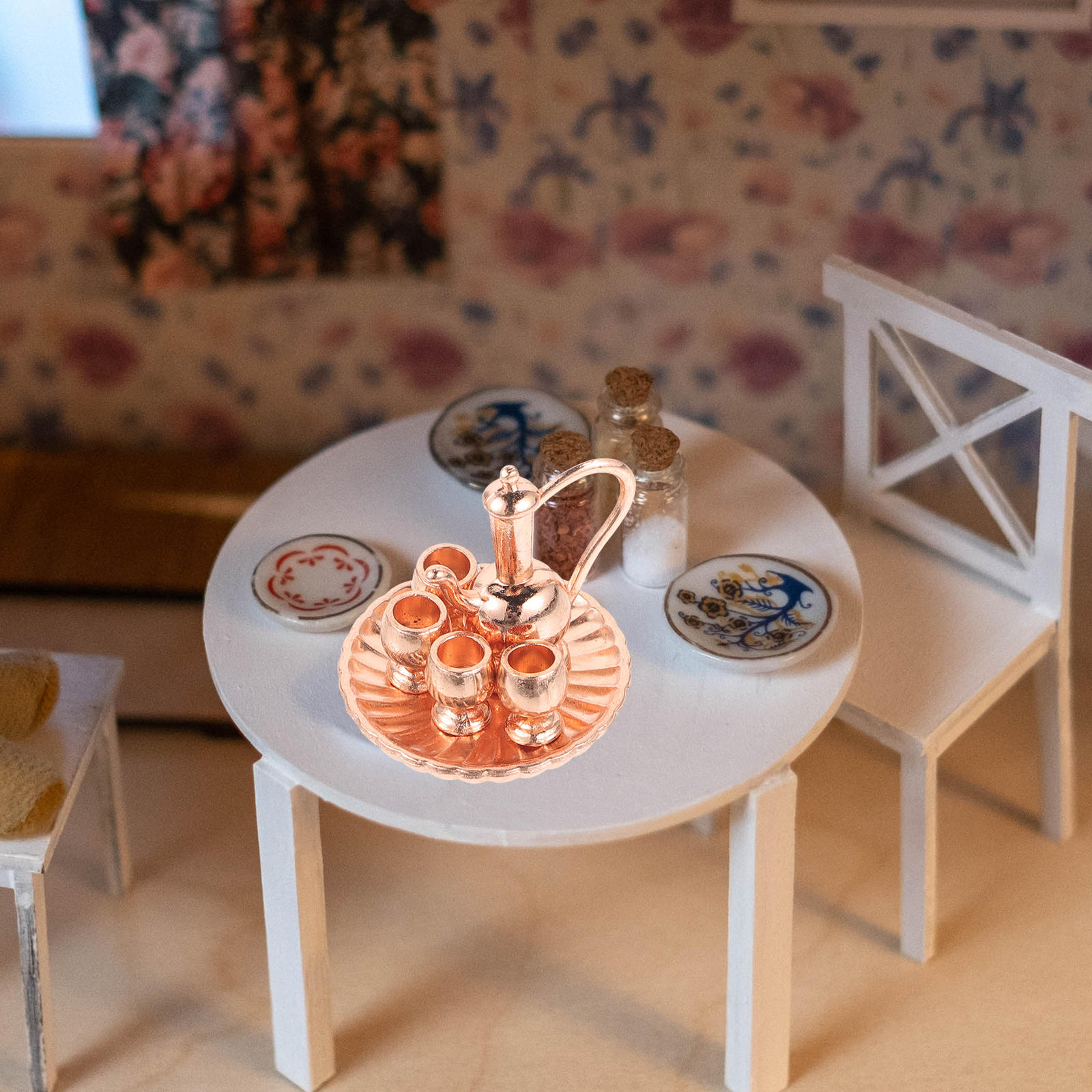 RENACLIPY 1 Set Mini Tea Set Model Rose Gold Metal Miniature Design for ...