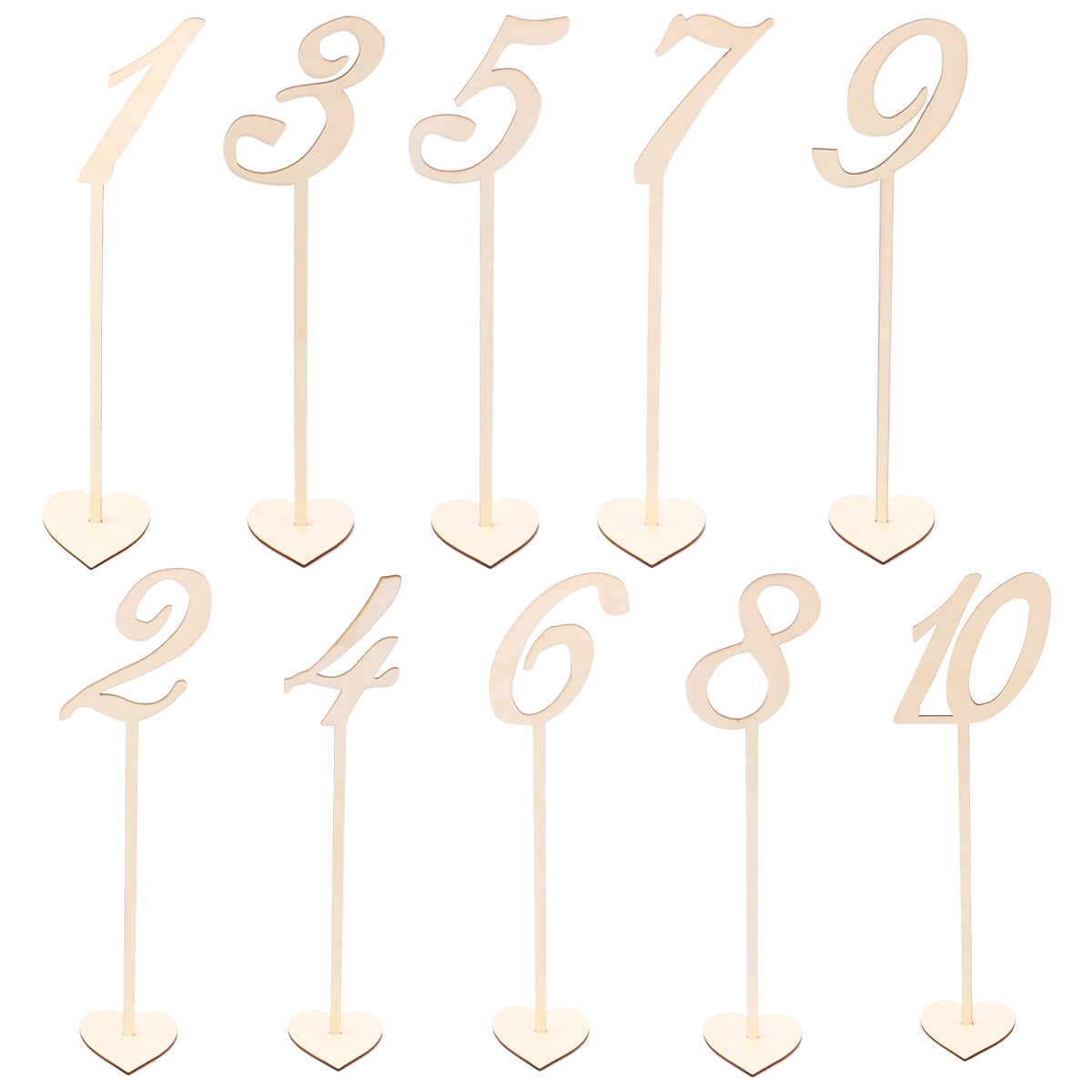 RENACLIPY 10Pcs Banquet Table Numbers Beige Wood Heart Shaped Base for ...