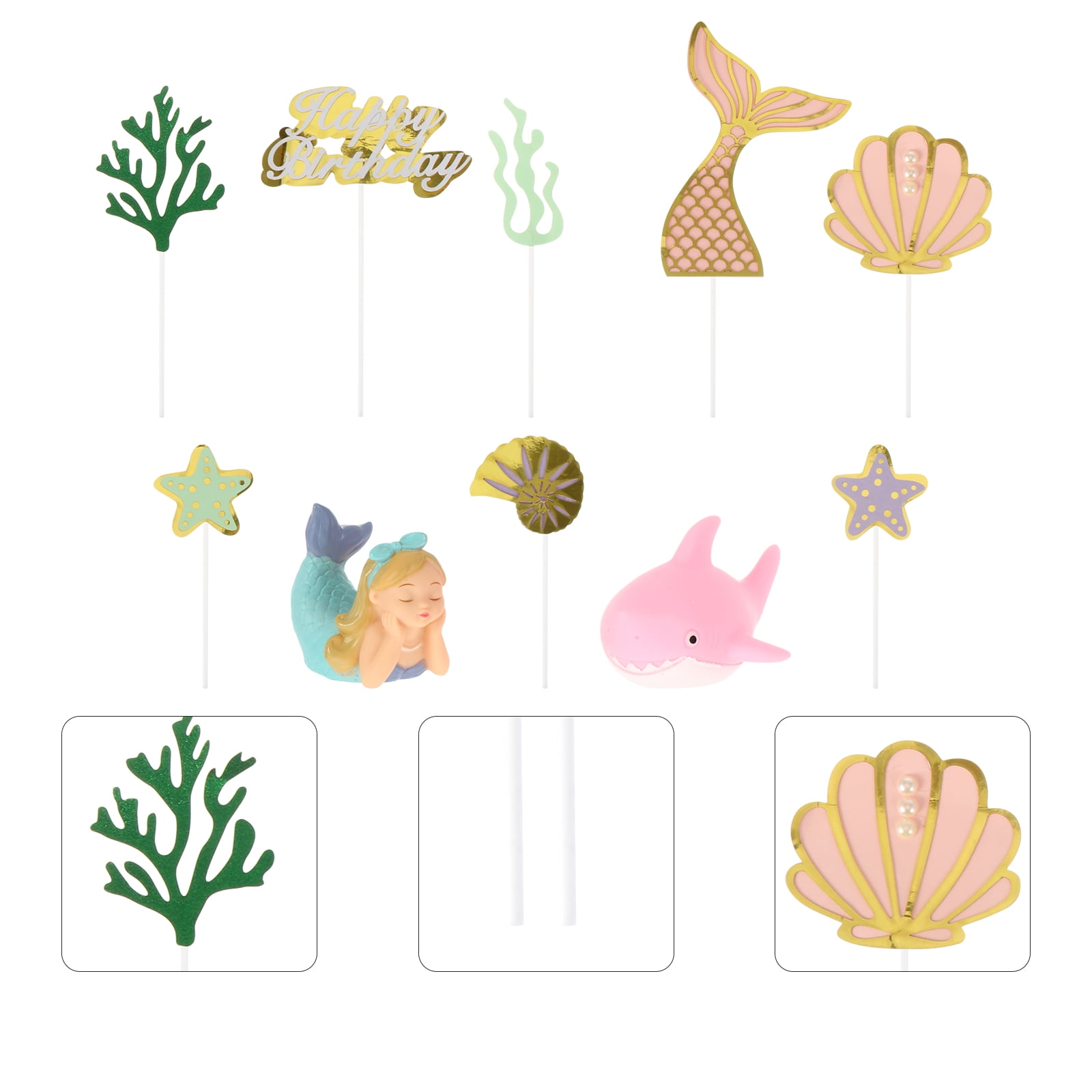 RENACLIPY 10pcs Sea Animals Cake Topper Bamboo Decoration for Travel ...