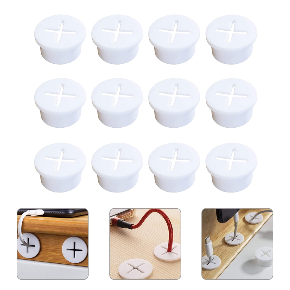 RENACLIPY 12Pcs White Cable Hole Cover Desk Cable Organizer Wire ...