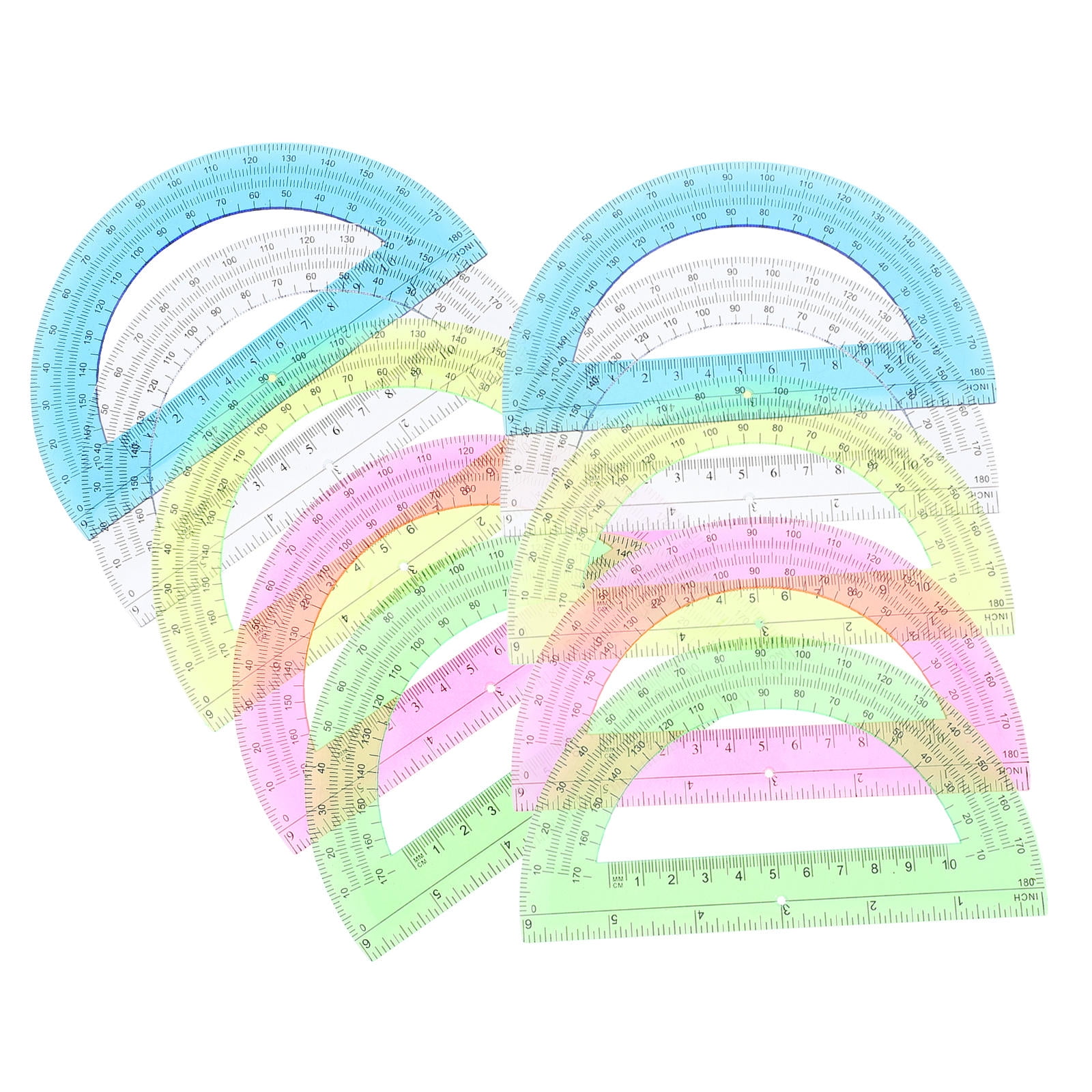 RENACLIPY Plastic Protractor Set, 12 Pieces, Assorted Colors, Clear ...