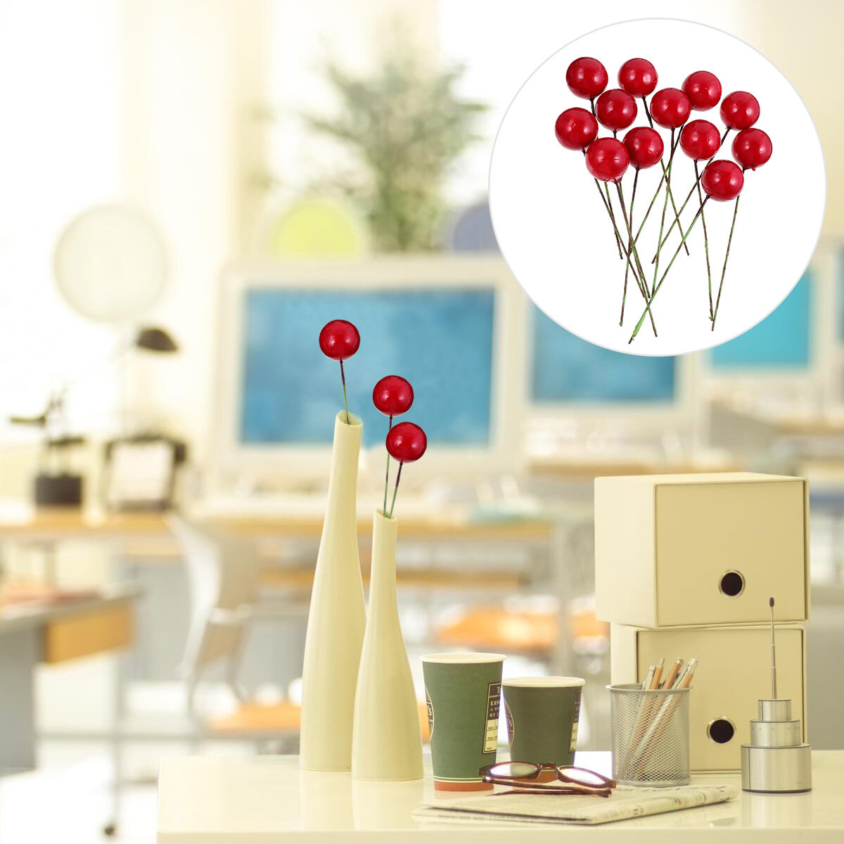 RENACLIPY 144Pcs Red Berry Ornaments Faux Fruit For Decoration Wedding ...