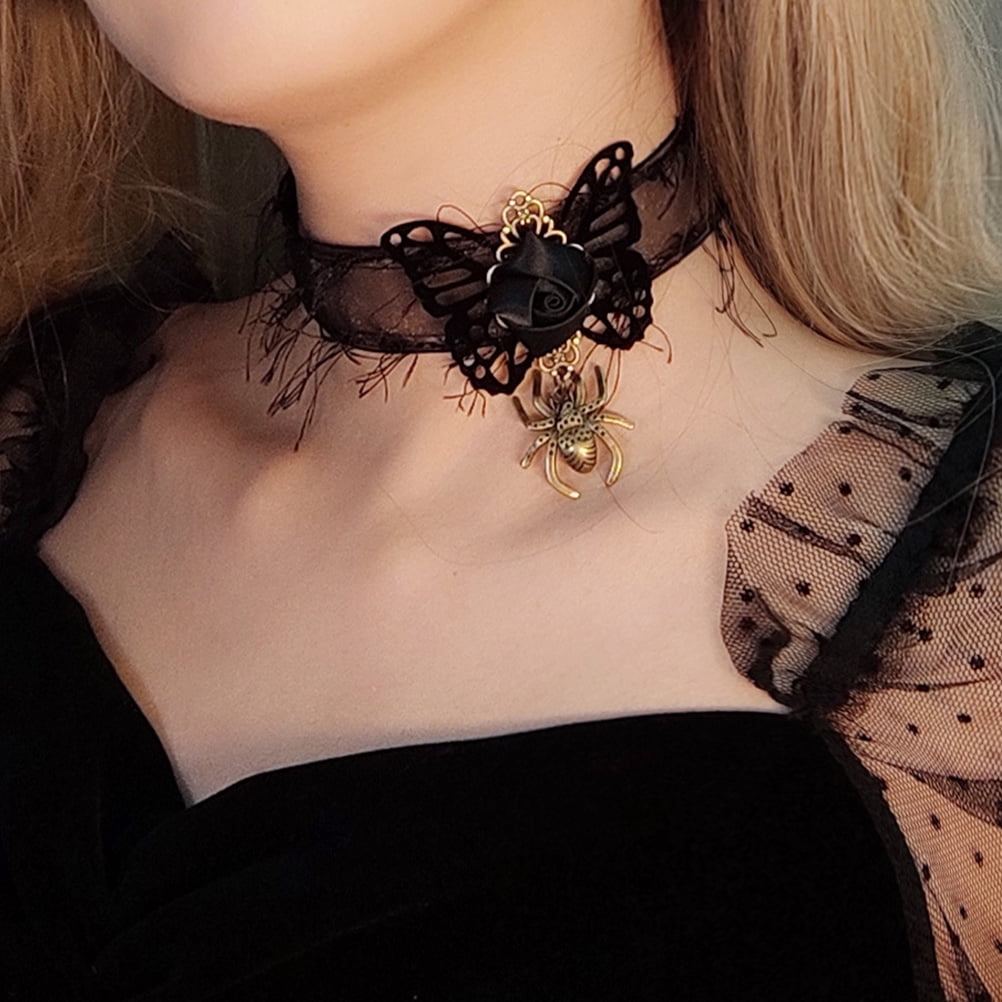 RENACLIPY 1Pack Black Choker Necklace for Women with Rose Shape Alloy ...