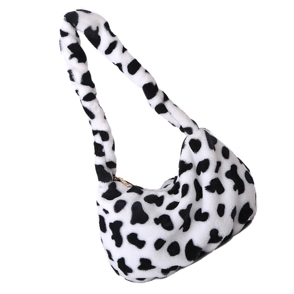 RENACLIPY Cow Print Purses Handbags Plush Shoulder Bag Fashion Storage ...