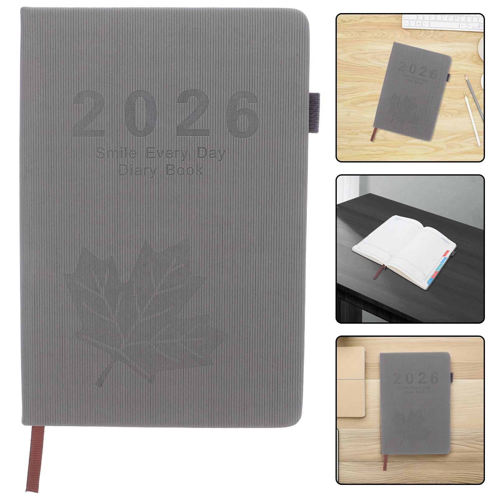 RENACLIPY 2026 Daily Planner with Grey Maple Leaf PU Cover, Compact ...