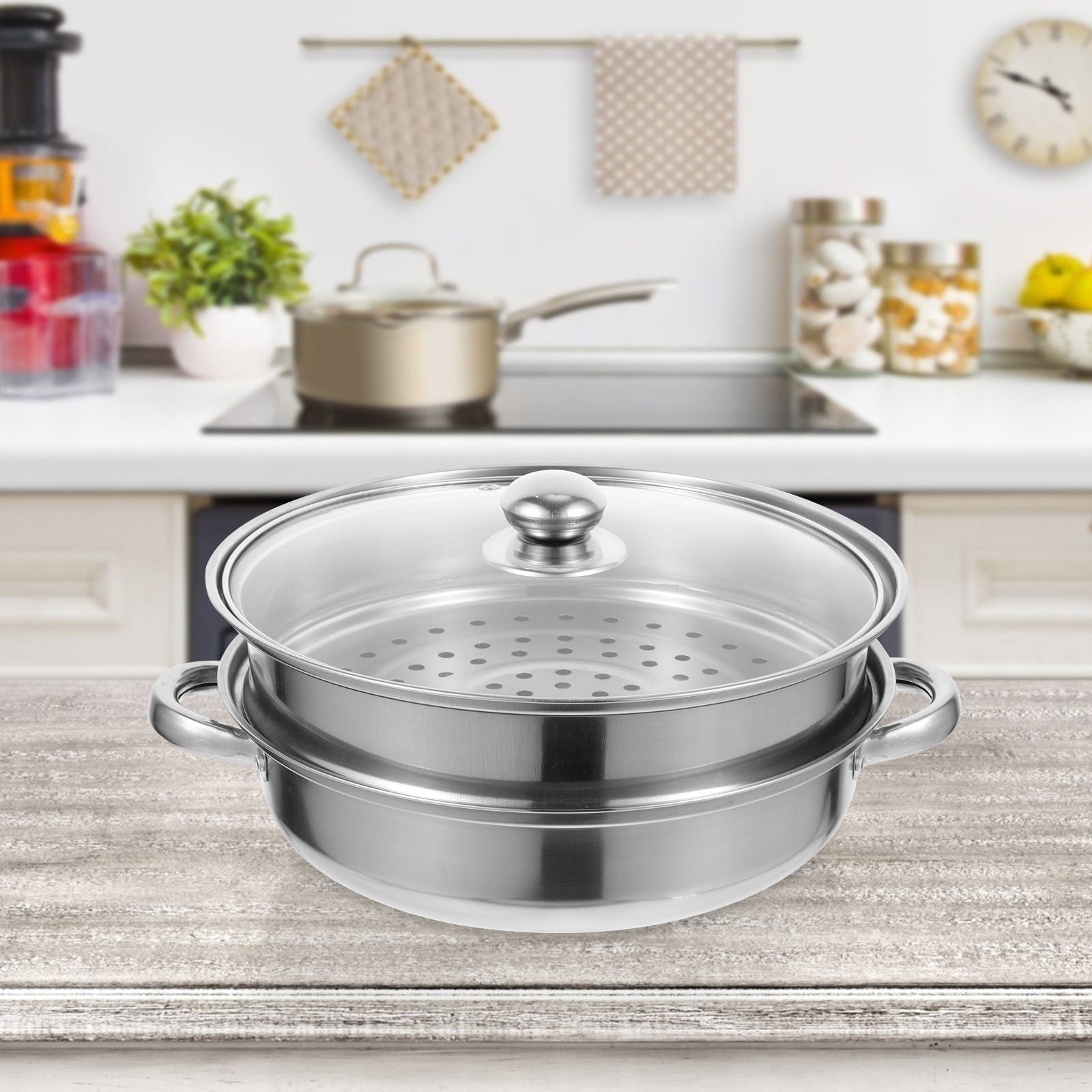 RENACLIPY Double Layer Food Steamer Stainless Steel Steamer Pan Silver ...