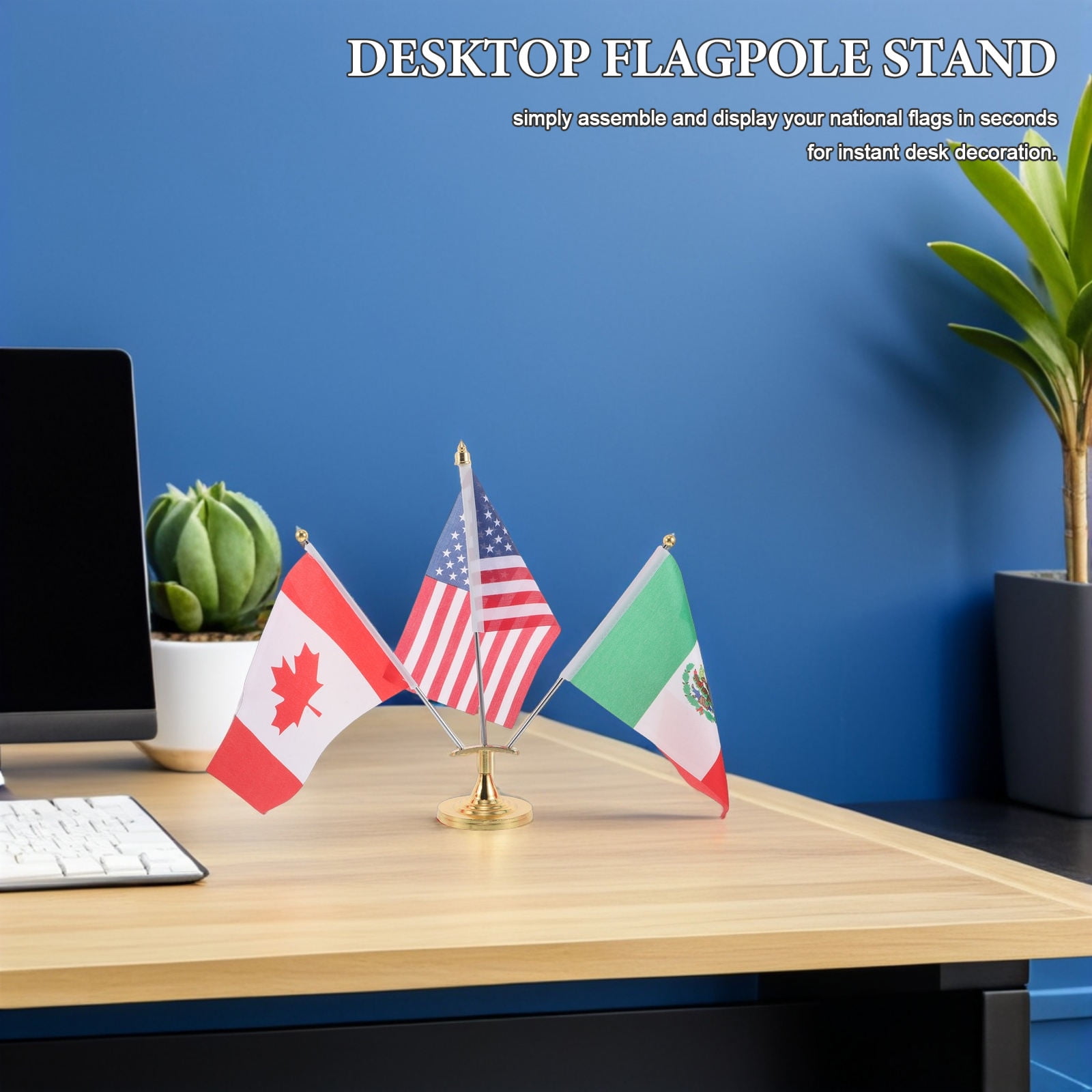 RENACLIPY 1Set American Mexico Canada Flag Desk Stand Stainless Steel ...
