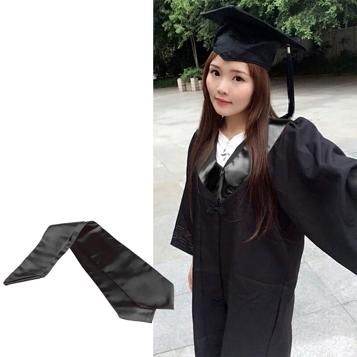 RENACLIPY 1Set Unisex Adult Plain Graduation Stole Black Polyester ...