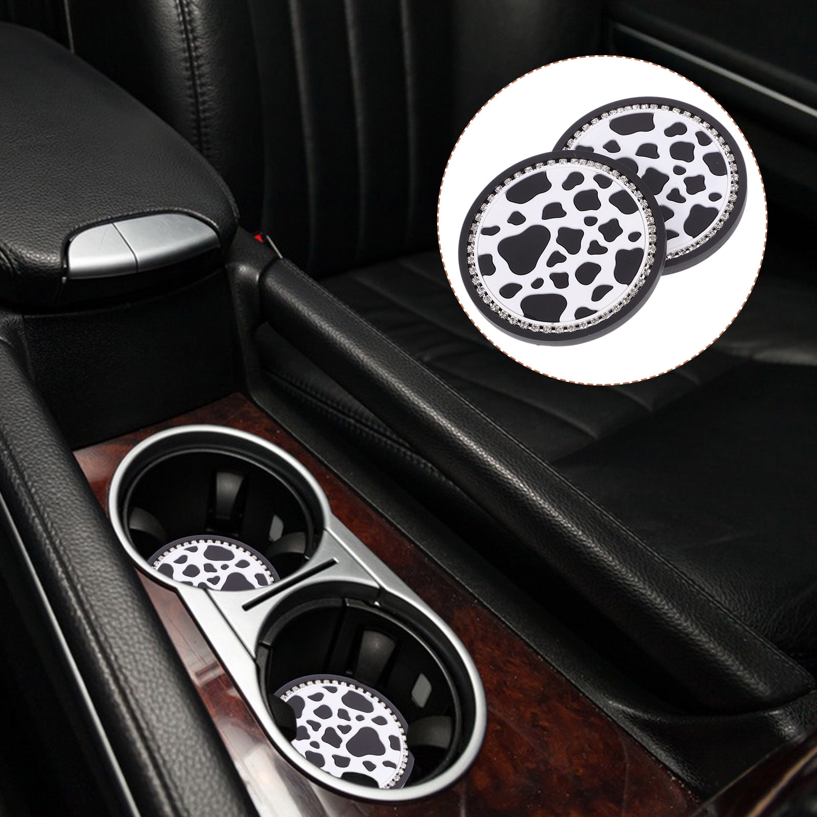 RENACLIPY 2Pack Car Interior Cup Holder Pad Black PVC Square Cup Mats ...