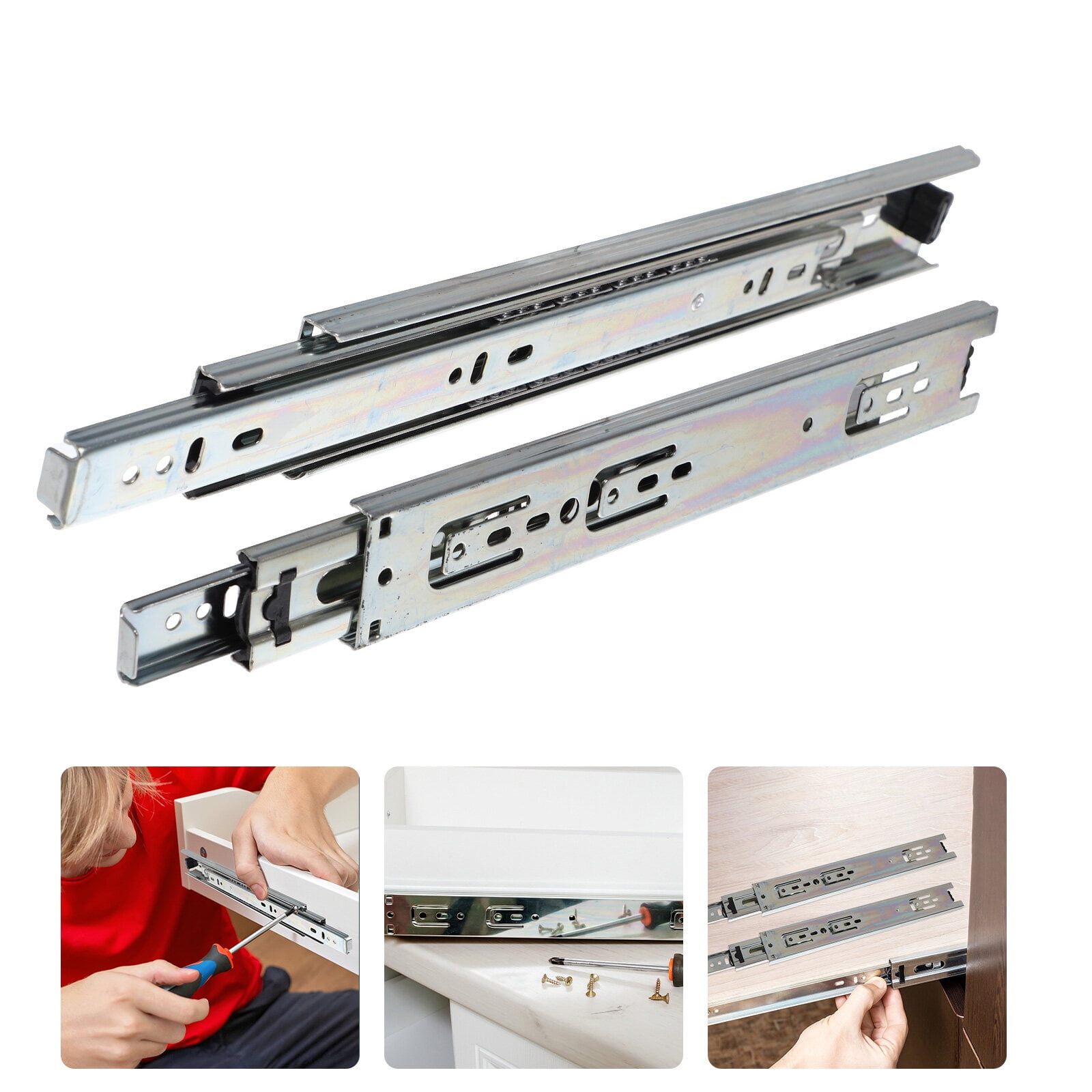 RENACLIPY Drawer Track Guides Drawer Rail Silver Steel Ball Bearing ...