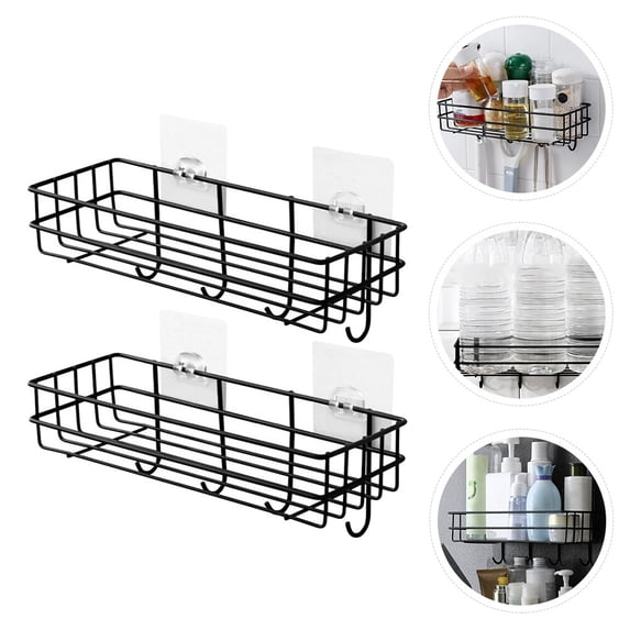 RENACLIPY Black Iron Storage Rack for Bathroom and Kitchen 2Pcs ...
