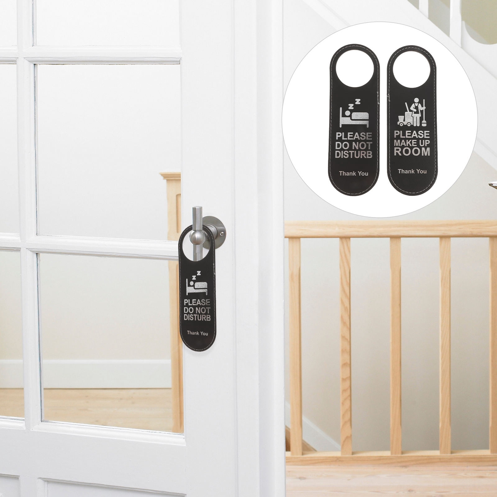 RENACLIPY 3Pack Do Not Disturb Door Hanger Tags Leather Black ...