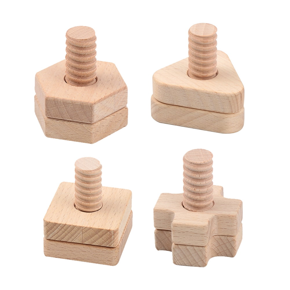 RENACLIPY Screw Match Toy 4 Sets Khaki Birch Wood Cognitive Training ...
