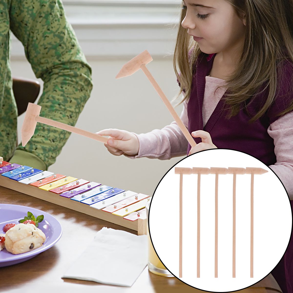 RENACLIPY 4Set Wood Hammers for Toddlers Light Brown Color Arm Movement ...