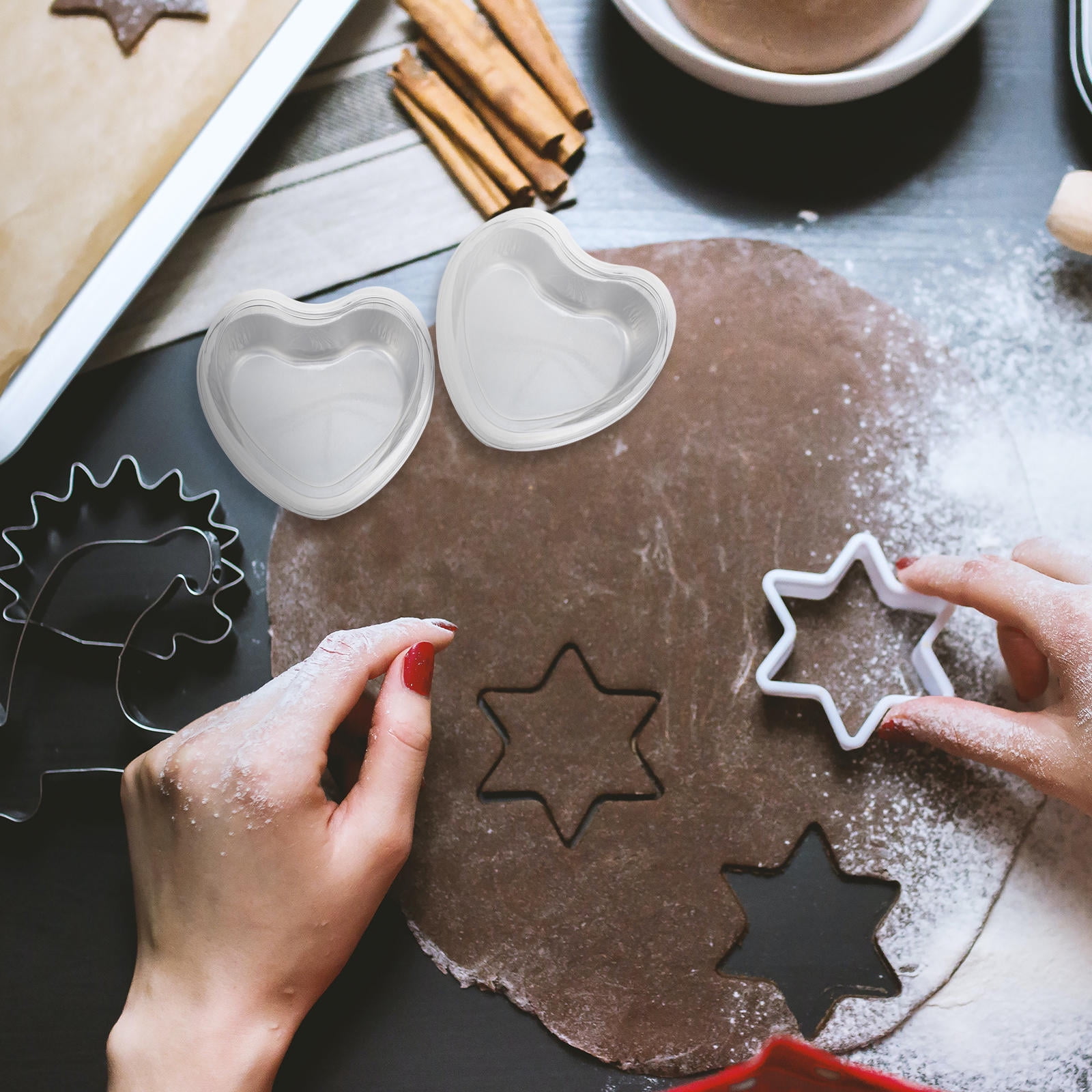 RENACLIPY Renaclipy 50 Sets Heart Shaped Aluminum Foil Baking Cups Lids ...