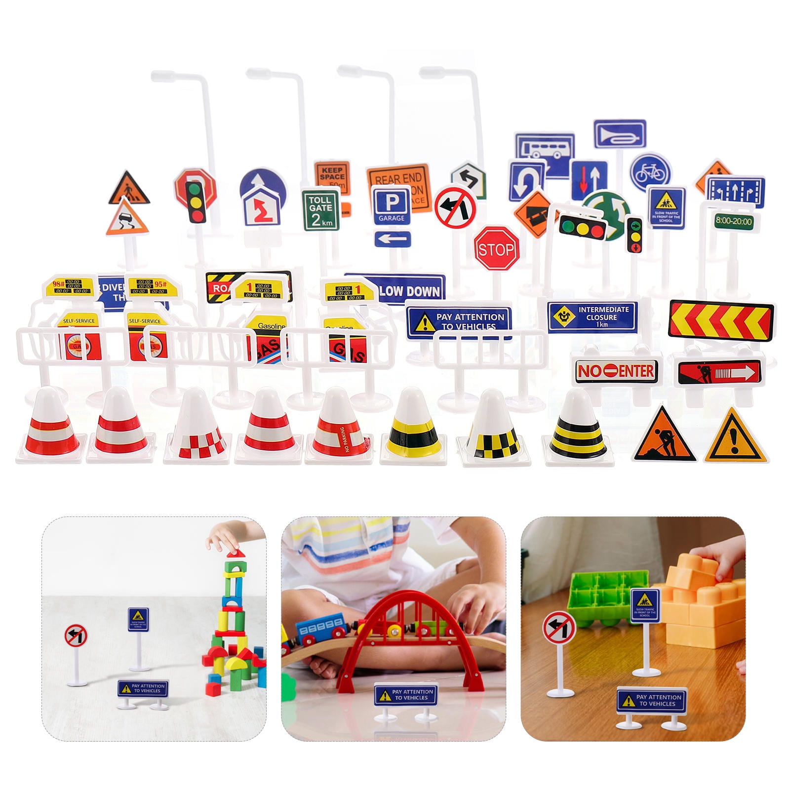 RENACLIPY 56Pcs Small Road Sign Toys Multi-colored for Children ...