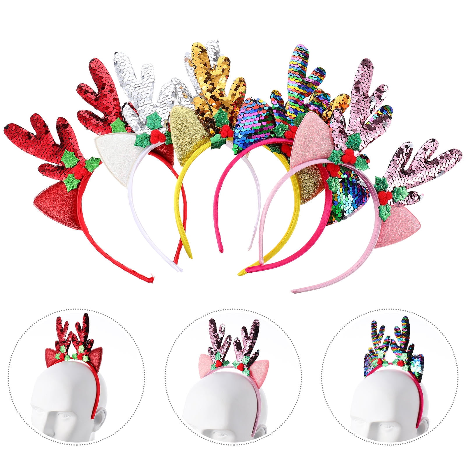 RENACLIPY Christmas Headbands Assorted Colors Glitter Antler Hair Bands ...