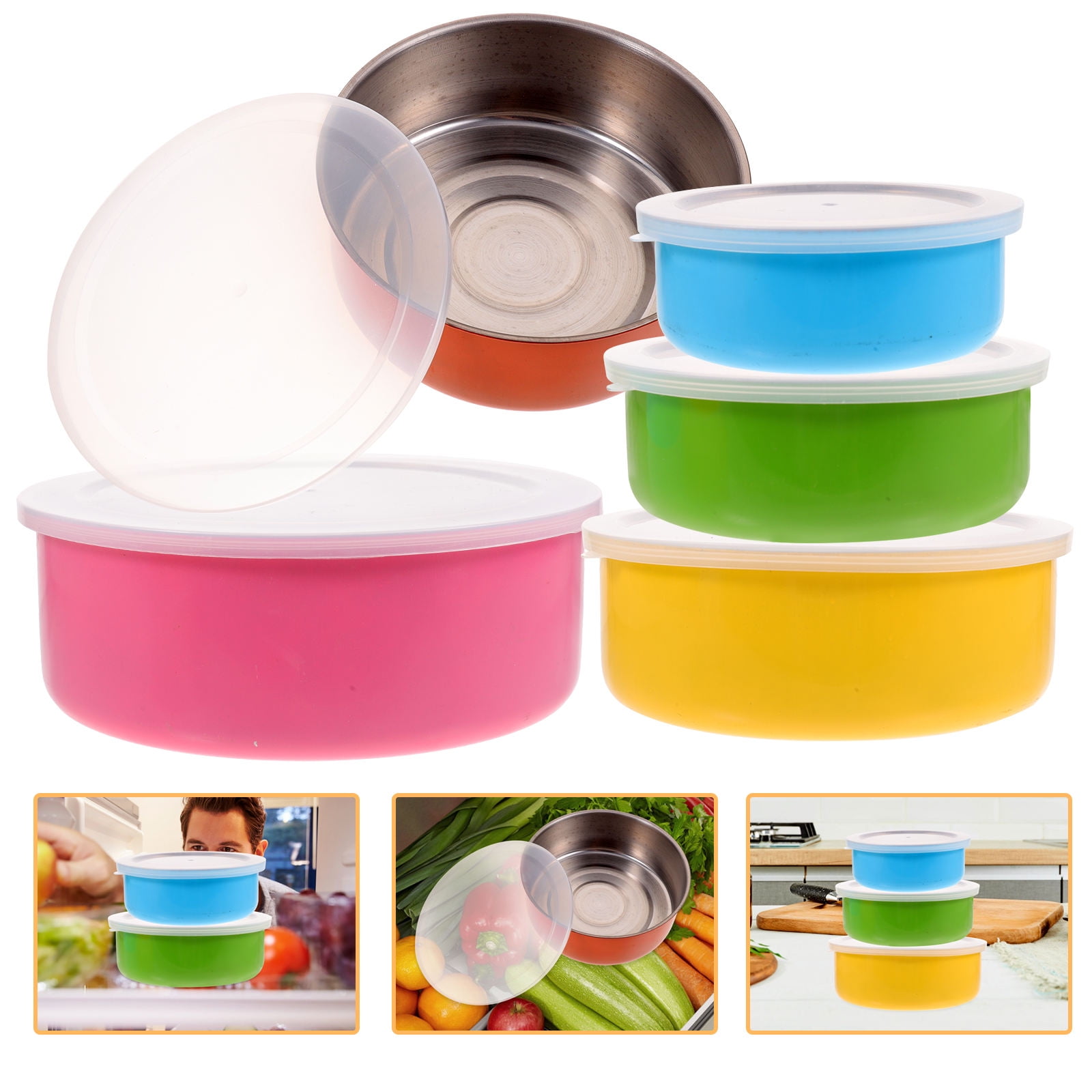 RENACLIPY Meal Prep Salad Bowls Stainless Steel Assorted Color 5Pcs ...
