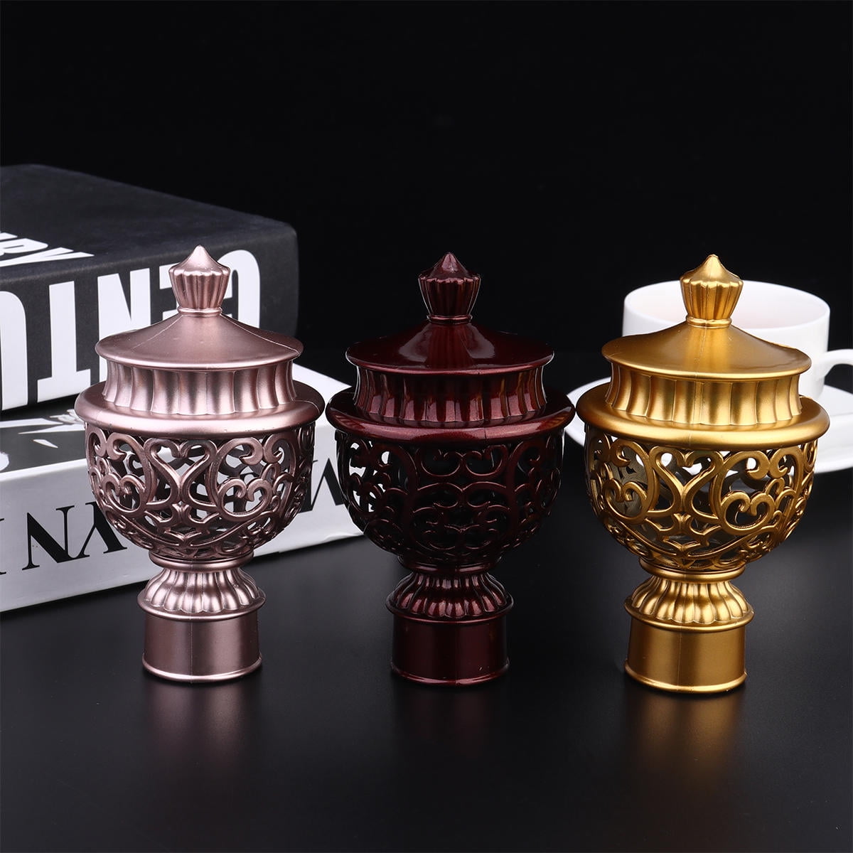 RENACLIPY 6Pcs Golden Plastic Hollow Curtain Pole Finials for Living ...