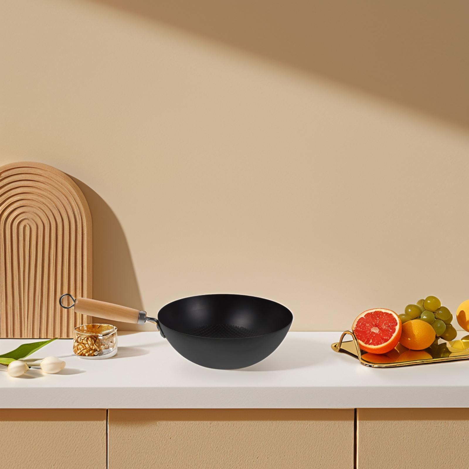 RENACLIPY Small Cast Iron Wok Multi Color Round Bottom for Daily ...