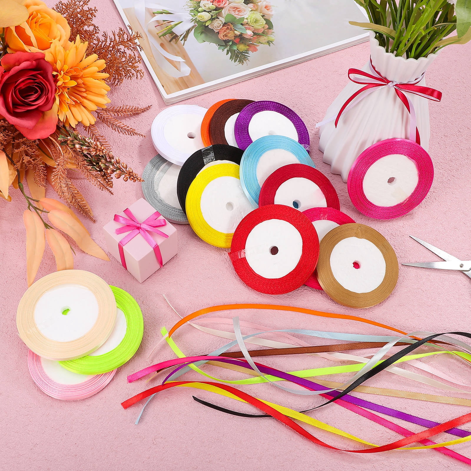 RENACLIPY Assorted Thin Ribbon in Multi Color Polyester for Craft ...