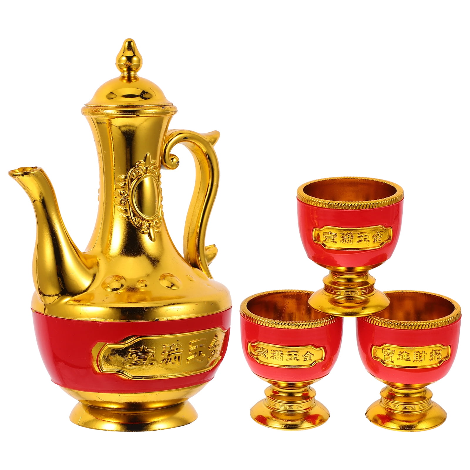 RENACLIPY Elegant Offering Set with Gold Plastic Cups Teapot and Kettle ...