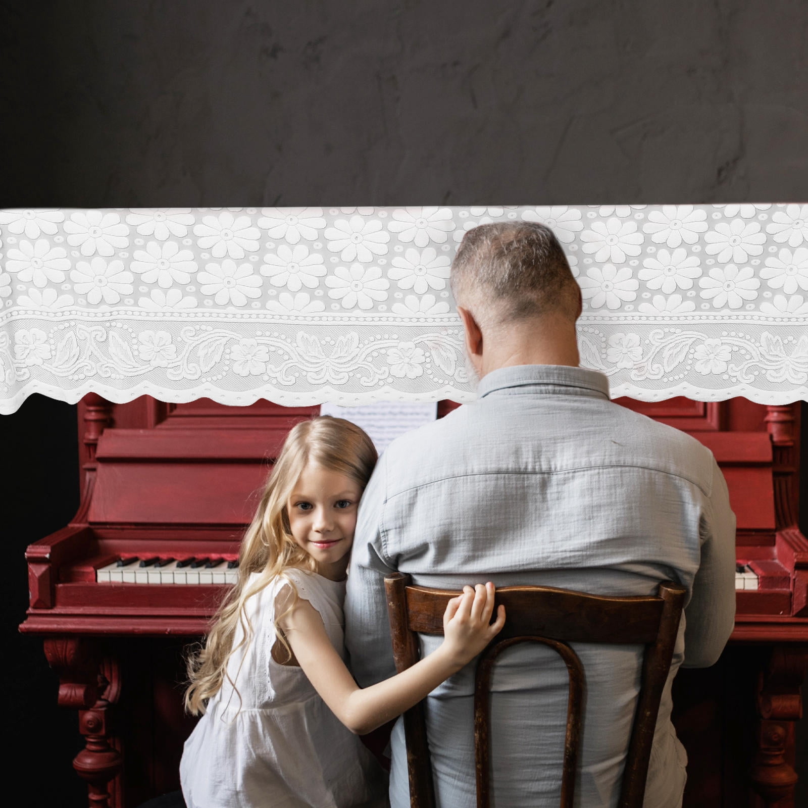 RENACLIPY White Lace Fabric Piano Cover for Upright Pianos, Elegant ...