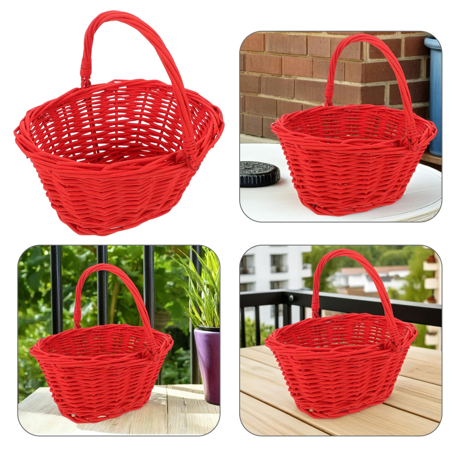 RENACLIPY Hand Baskets with Handles Red Woven Storage Basket for Picnic ...