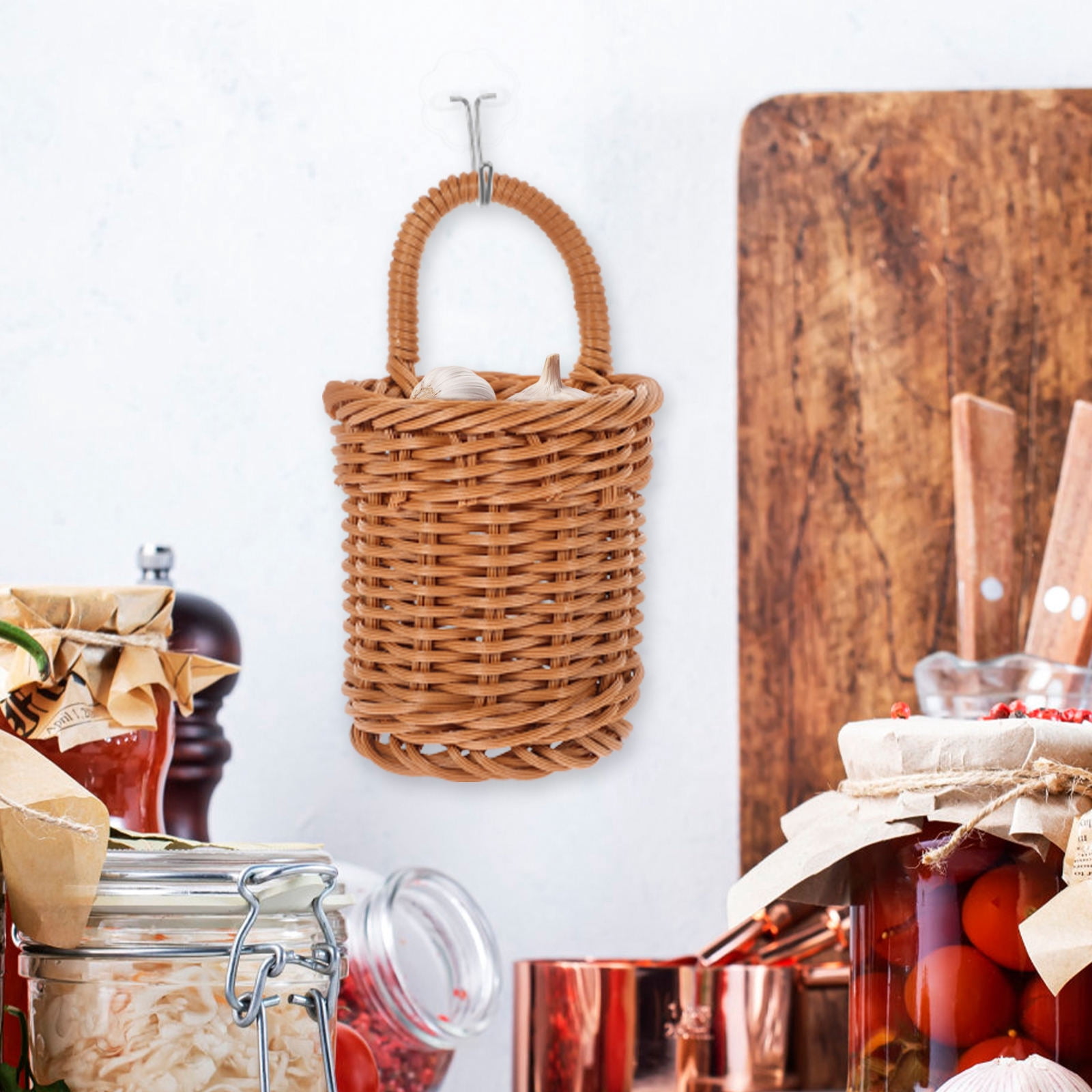 RENACLIPY Chocolate Wall Hanging Basket for Kitchen Storage Garlic ...