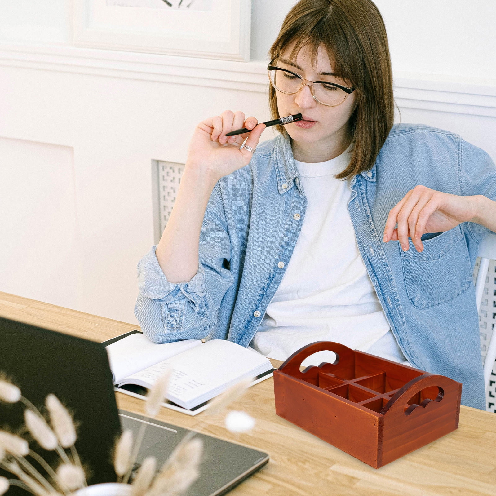 RENACLIPY Multi Grid Partition Display Box Wood Storage Box Brown 1Pcs ...