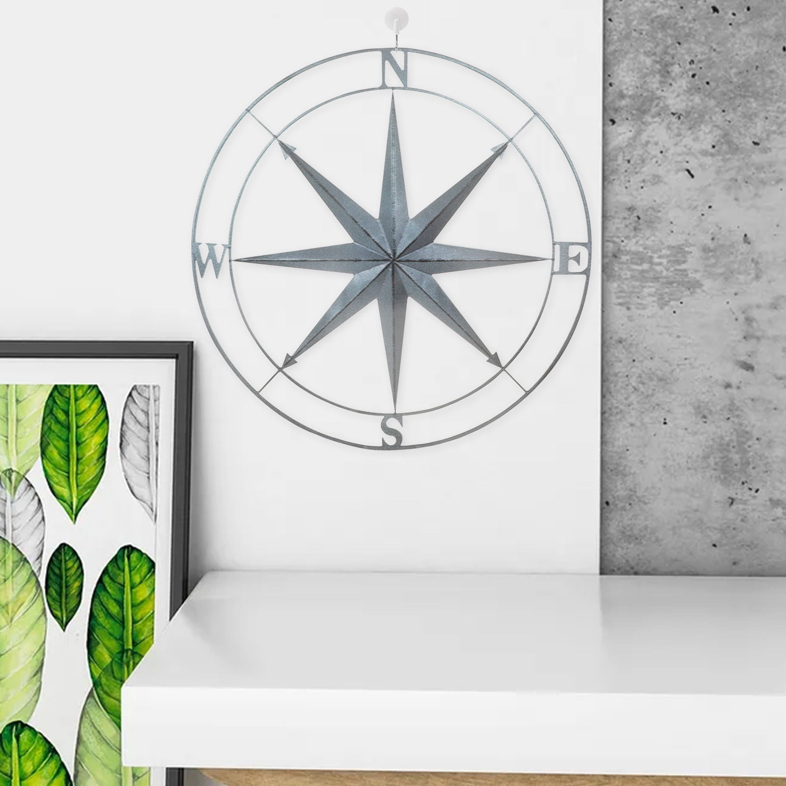 RENACLIPY Grey Iron Compass Wall Decoration Metal Ornament for Indoor ...