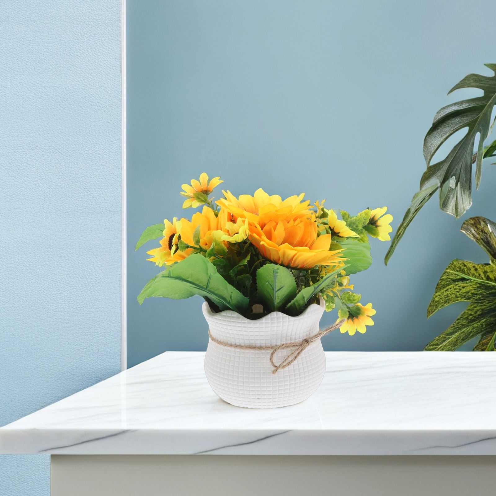 RENACLIPY Potted Sunflower Pot Faux Flowers Yellow Silk Plastic 1Pack ...