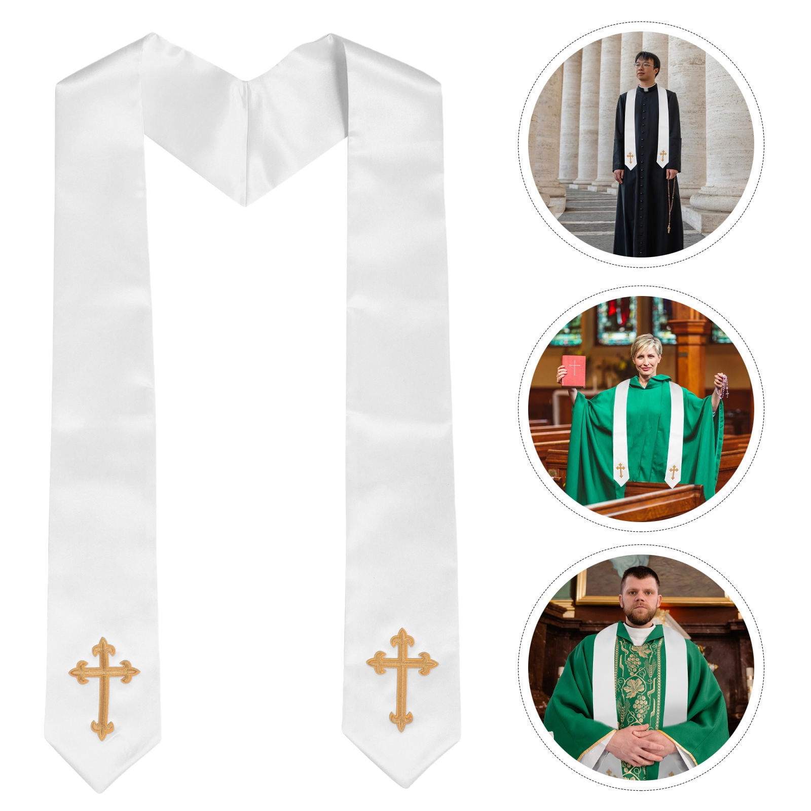 RENACLIPY White Satin Clergy Stole with Elegant Embroidered Cross for ...