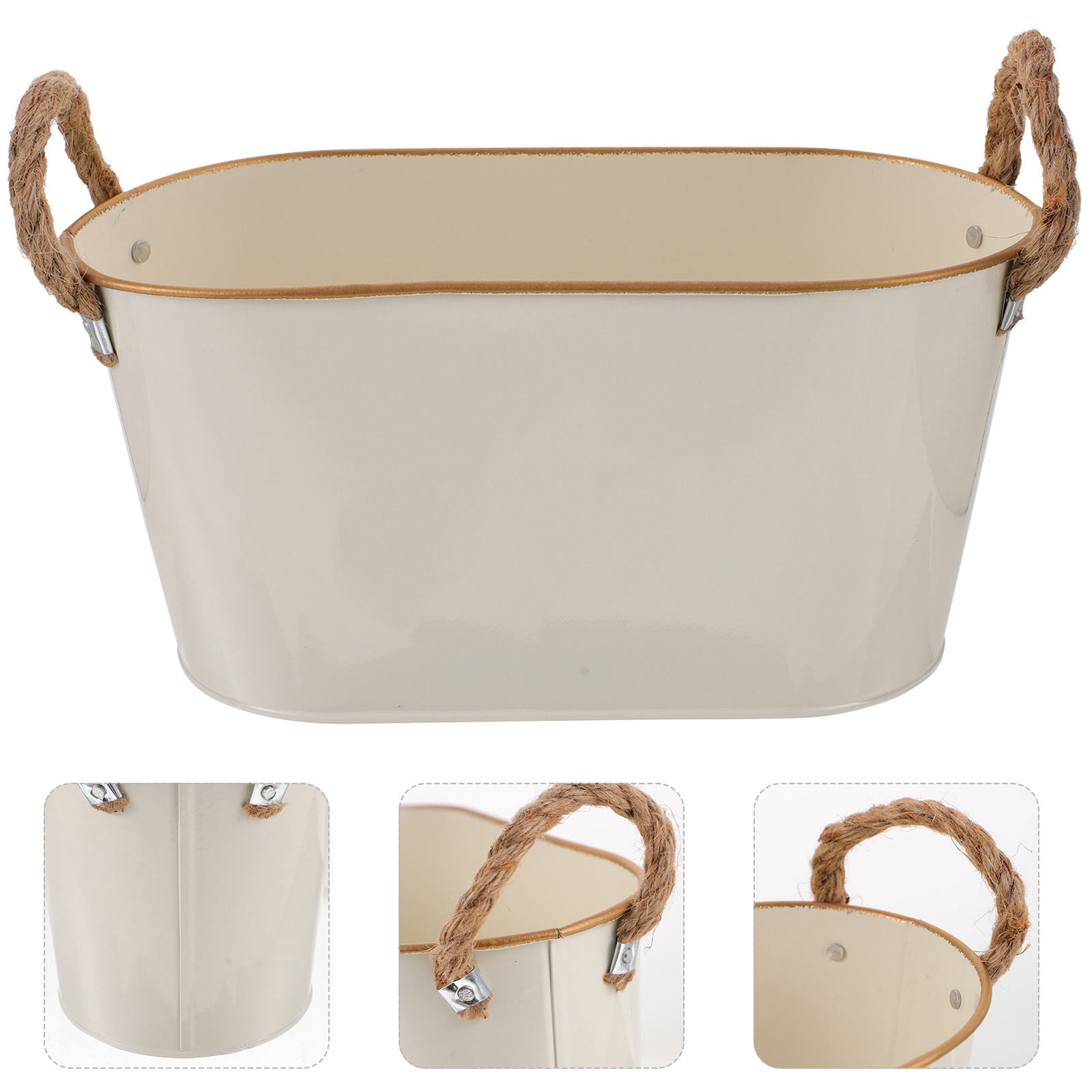 RENACLIPY Rustic Beige Metal Flower Bucket Tin Planter for Home Office ...
