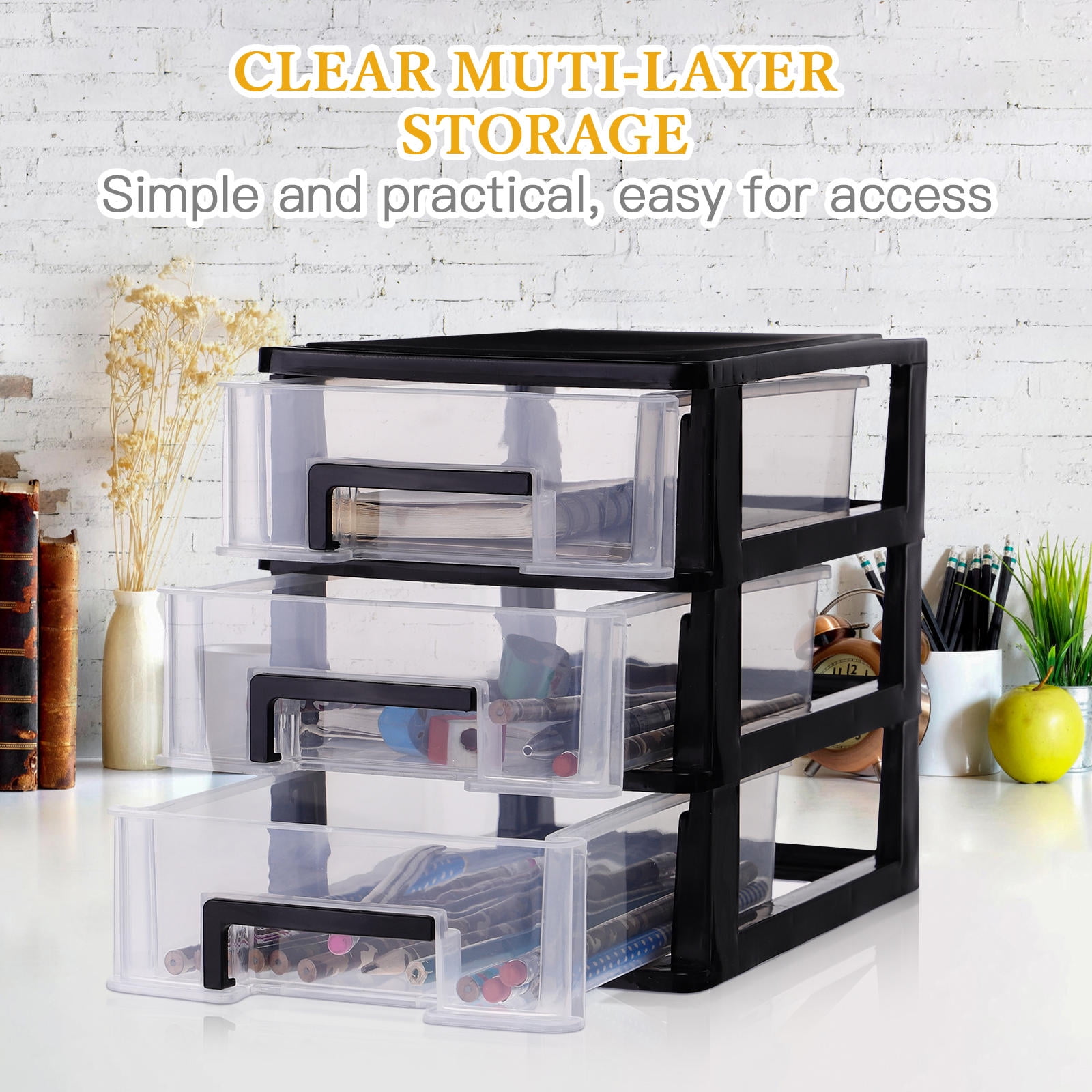 RENACLIPY Mini Clear Plastic Drawer Organizer Storage Container Black ...