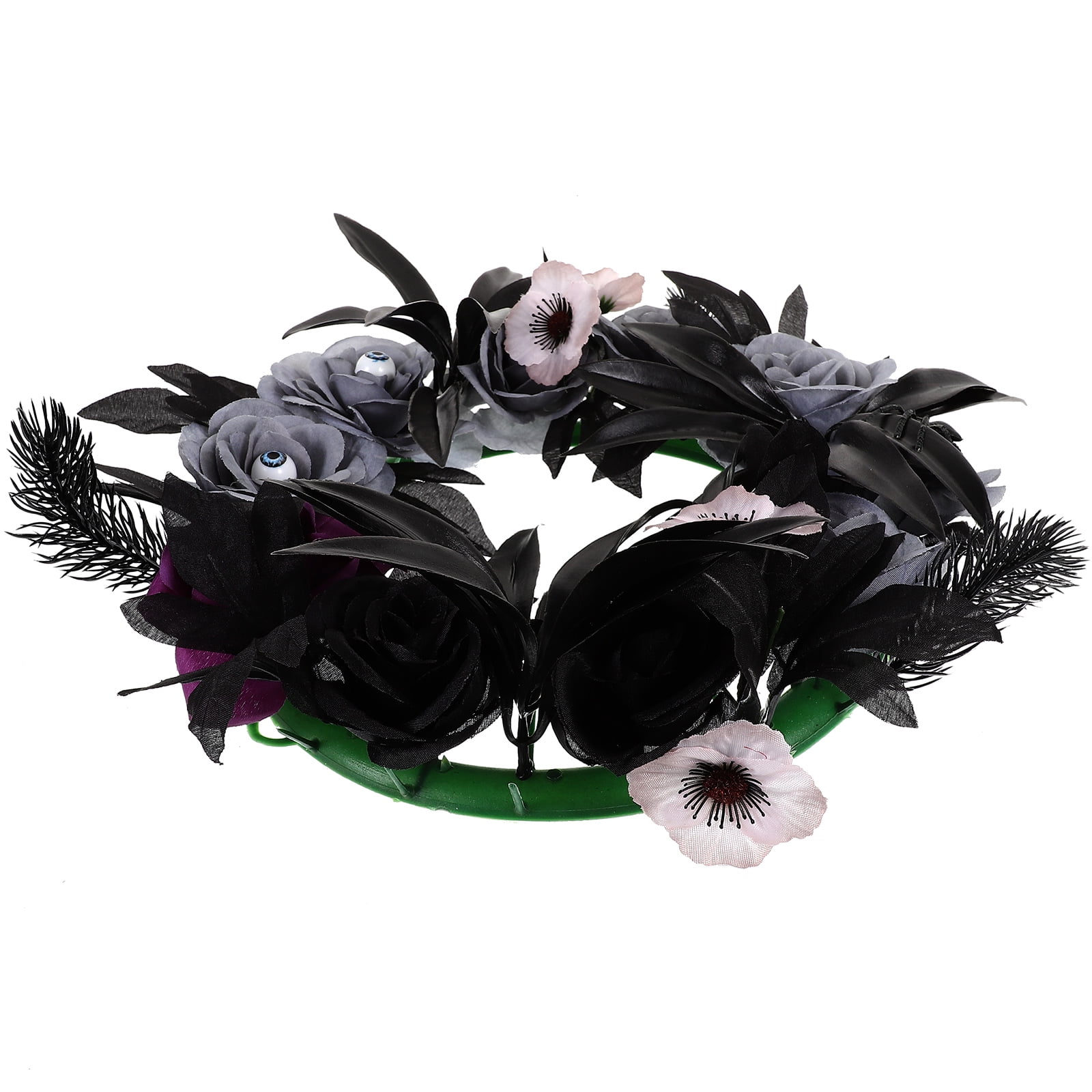 RENACLIPY Spooky Wreath 38X38in Eyeballs Spider Flower Purple Polyester ...